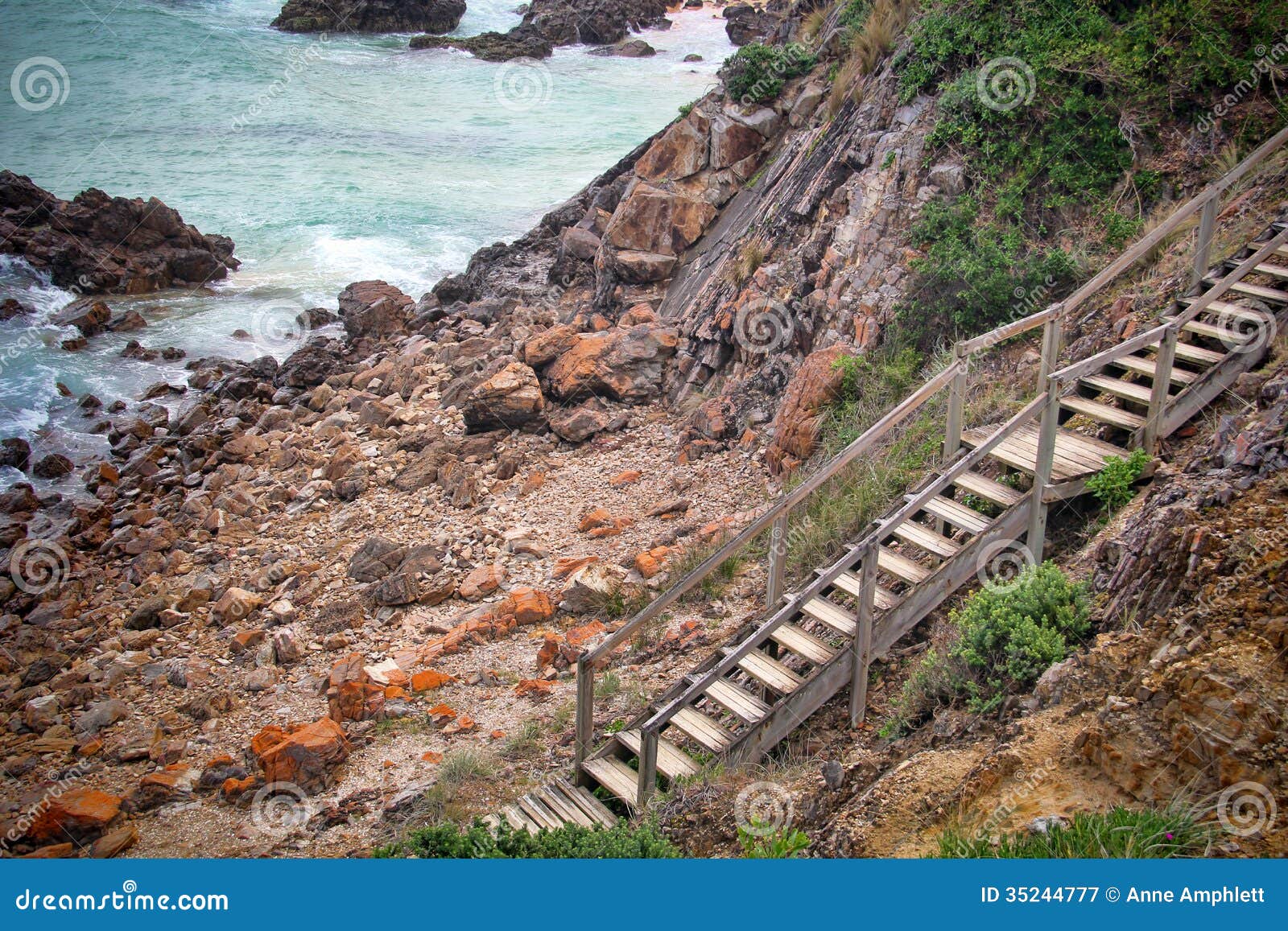 Steps to beach stock image. Image of cliff, rocky, coastline - 35244777