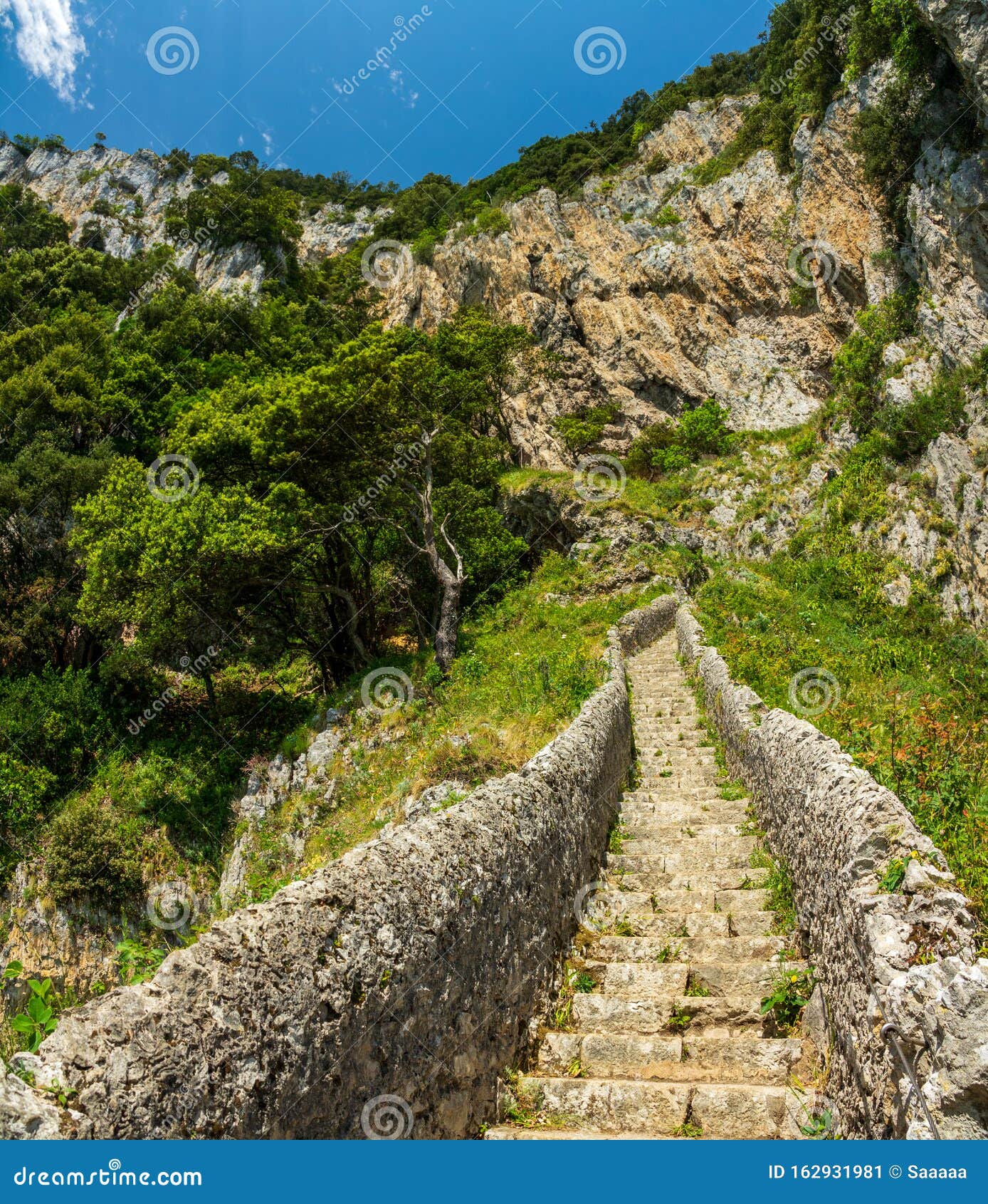 Steps To the Cliff, Bottom View Under Blue Sky Stock Image - Image of ...