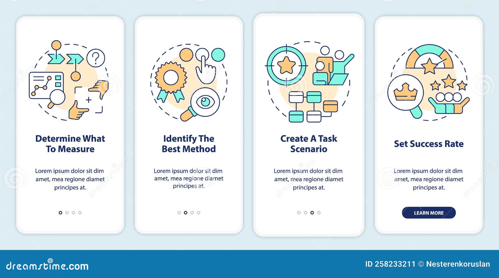 Steps To Conduct Site Usability Testing Onboarding Mobile App Screen Stock Vector Illustration