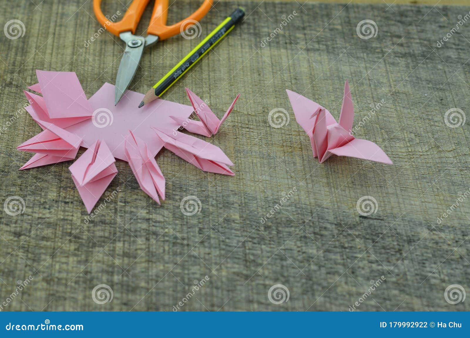 Steps To Fold Paper Cranes, Design Stock Photo - Image of wooden, hobby ...