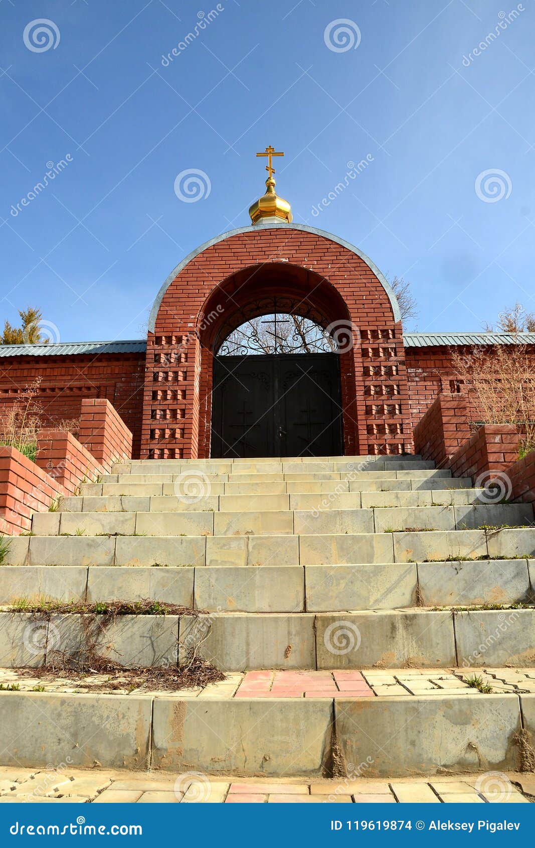 Steps To the Monastery Gate in a Brick Wall Stock Photo - Image of wall ...