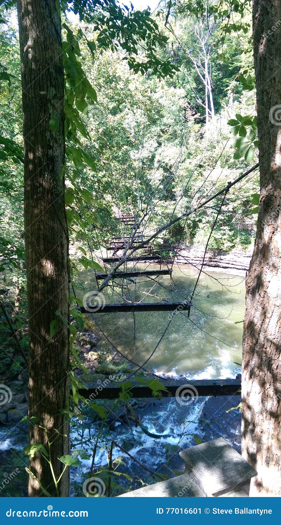 Old Collapsed Steps Of A High Railway Bridge With Holes. Broken ...