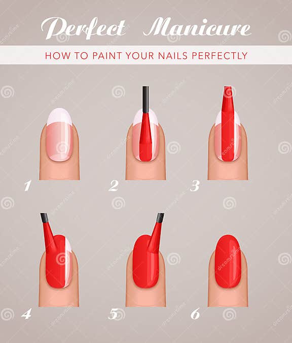 6 Steps To Paint Nails, Vector Tutorial Stock Vector - Illustration of ...