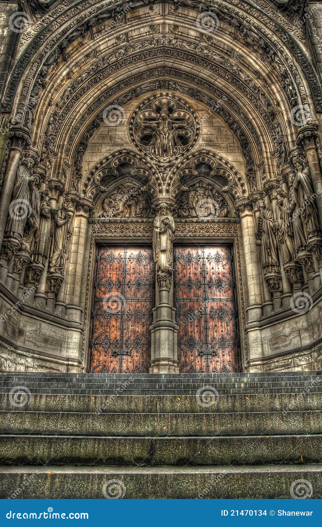 Steps To a Set of Gothic Church Doors. Stock Photo - Image of religous ...