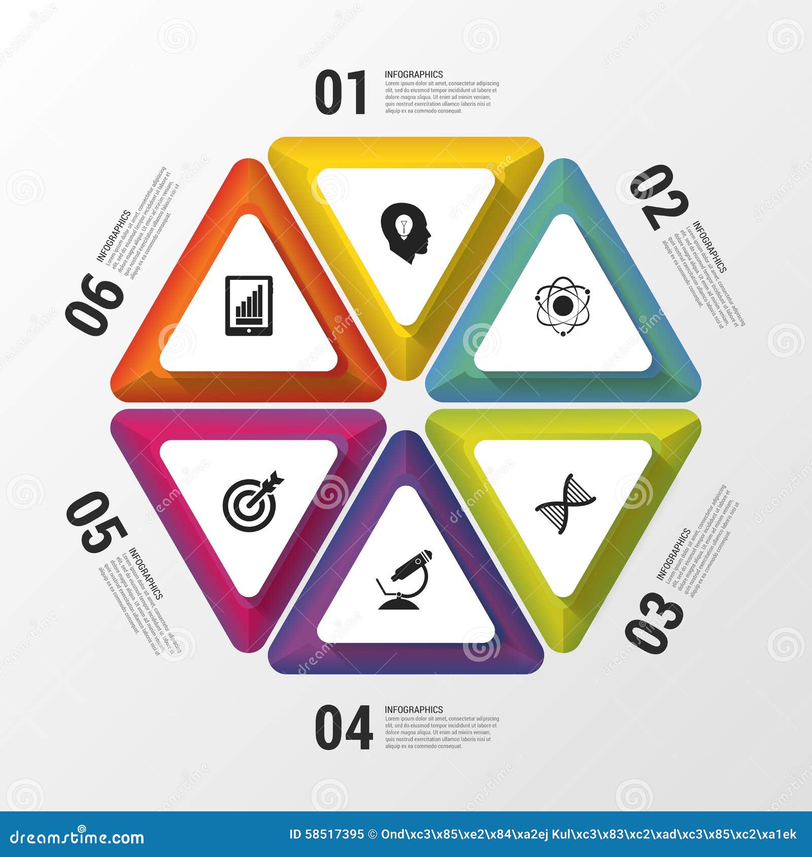 6 Steps in Triangle. Infographic Design Template. Business Concept ...