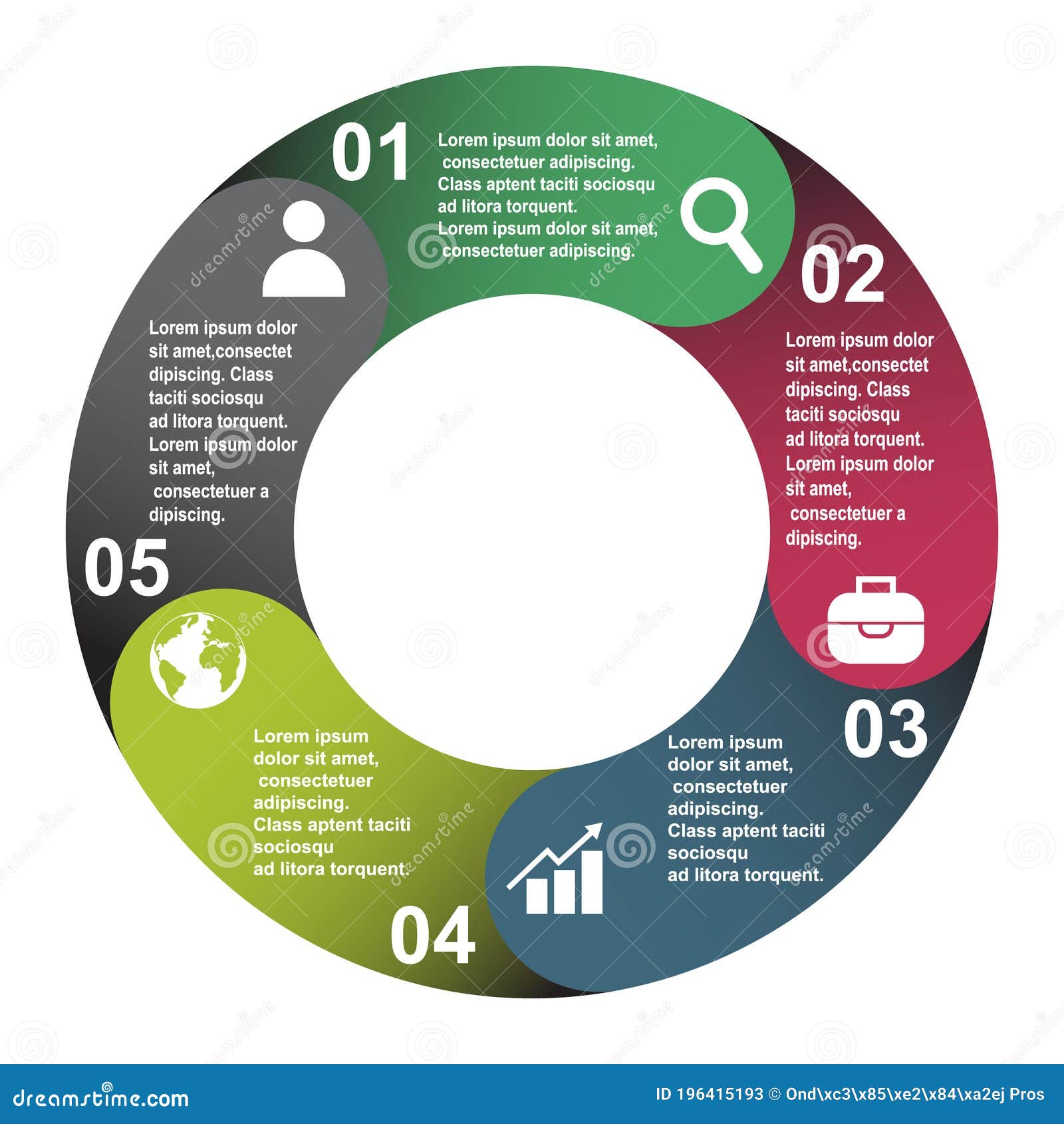 5 Steps Vector Element in Five Colors with Labels, Infographic Diagram ...