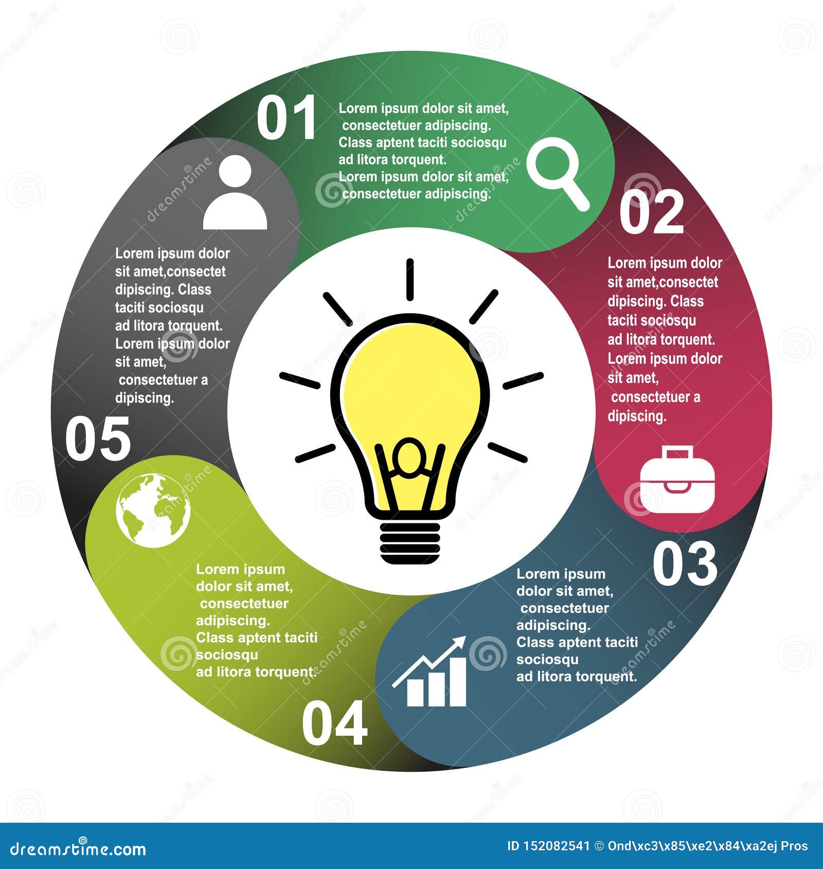 5 Steps Vector Element in Five Colors with Labels, Infographic Diagram ...