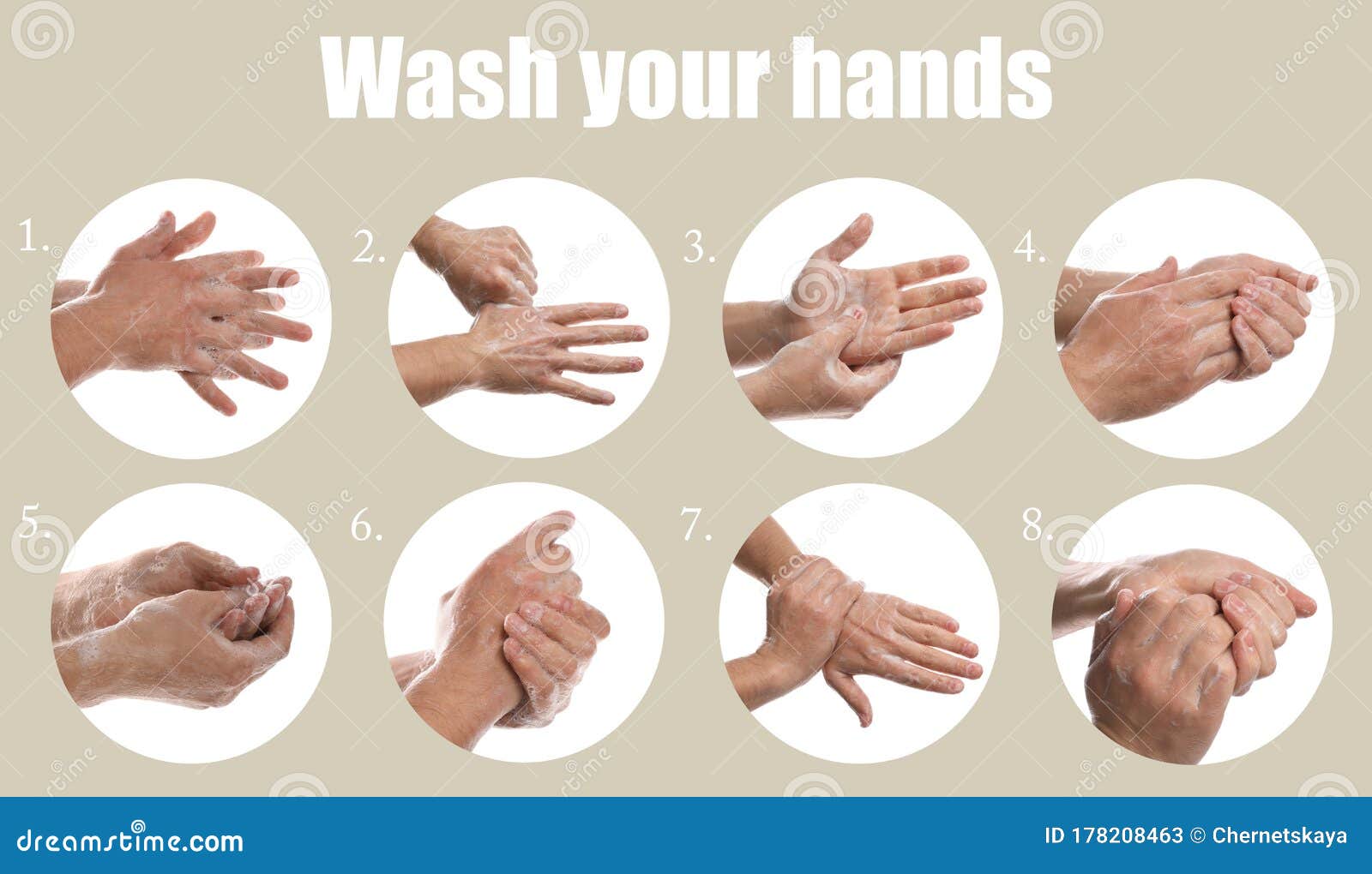 Steps Of Washing Hands Effectively. Collage With Man On Pink Background ...