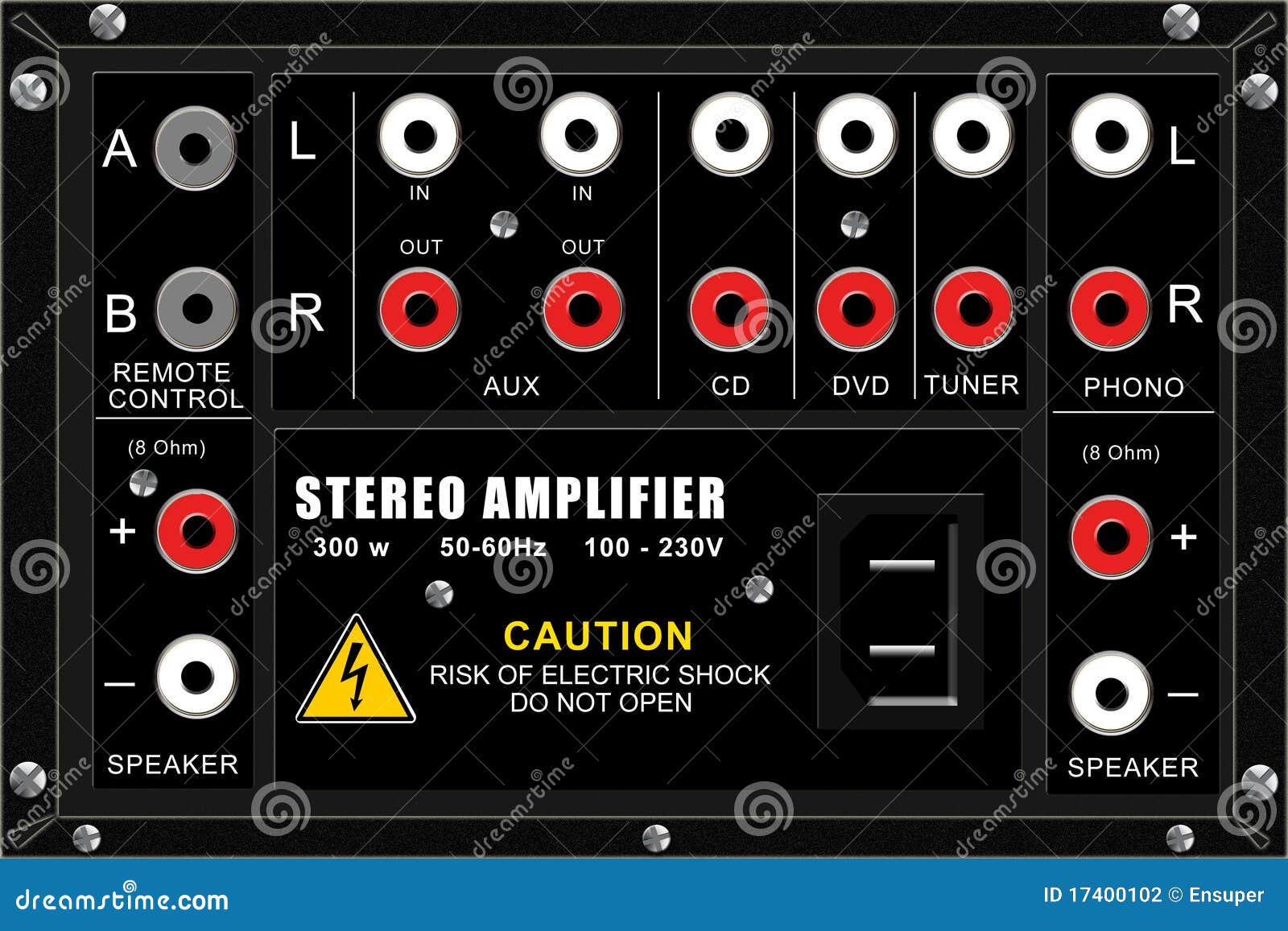 Stereo Amplifier, Connection Panel Stock Illustration - Illustration of ...