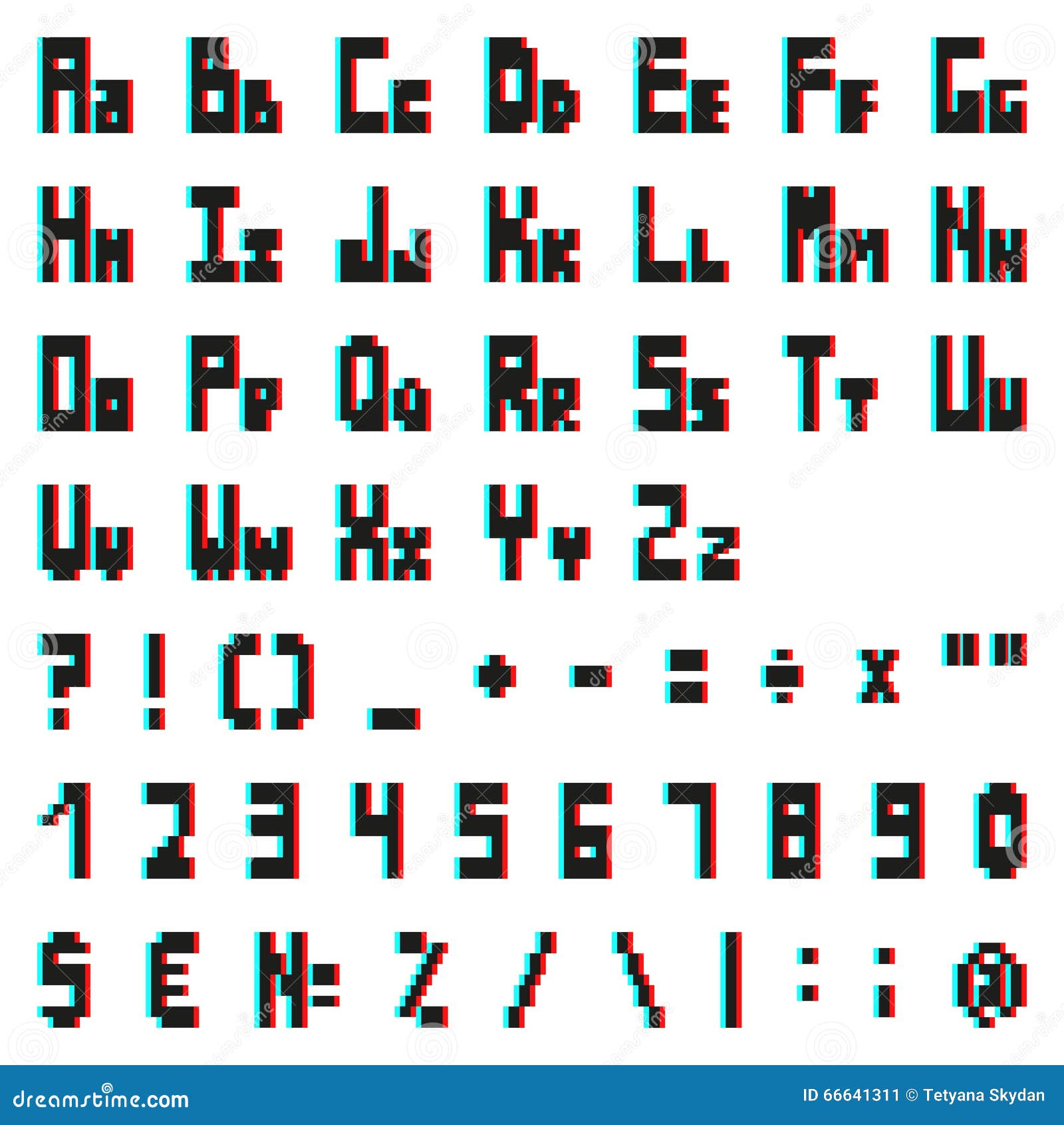 Stereo Pixel Alphabet with Anaglyph Effect Stock Illustration ...