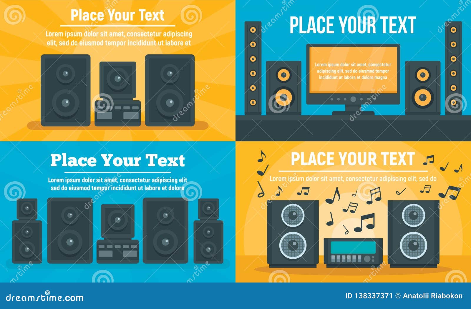 Stereo System Banner Set, Flat Style Stock Vector - Illustration of ...