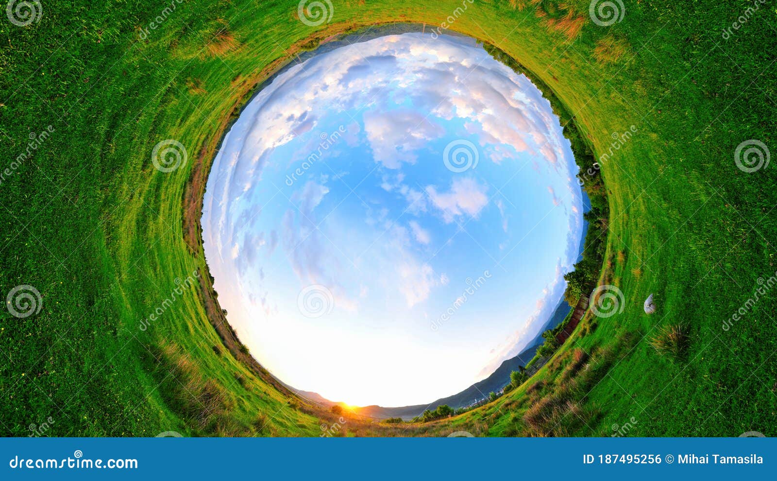 Stereographic Panoramic Projection of a Green Field in the Summer. 360 ...