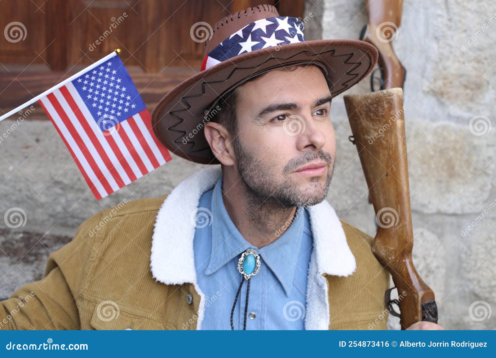 Stereotypical American Man Waving His Flag with Pride Stock Photo ...