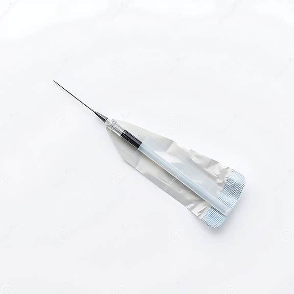 A Sterile Disposable Needle in Its Packaging Lying on a Plain White ...