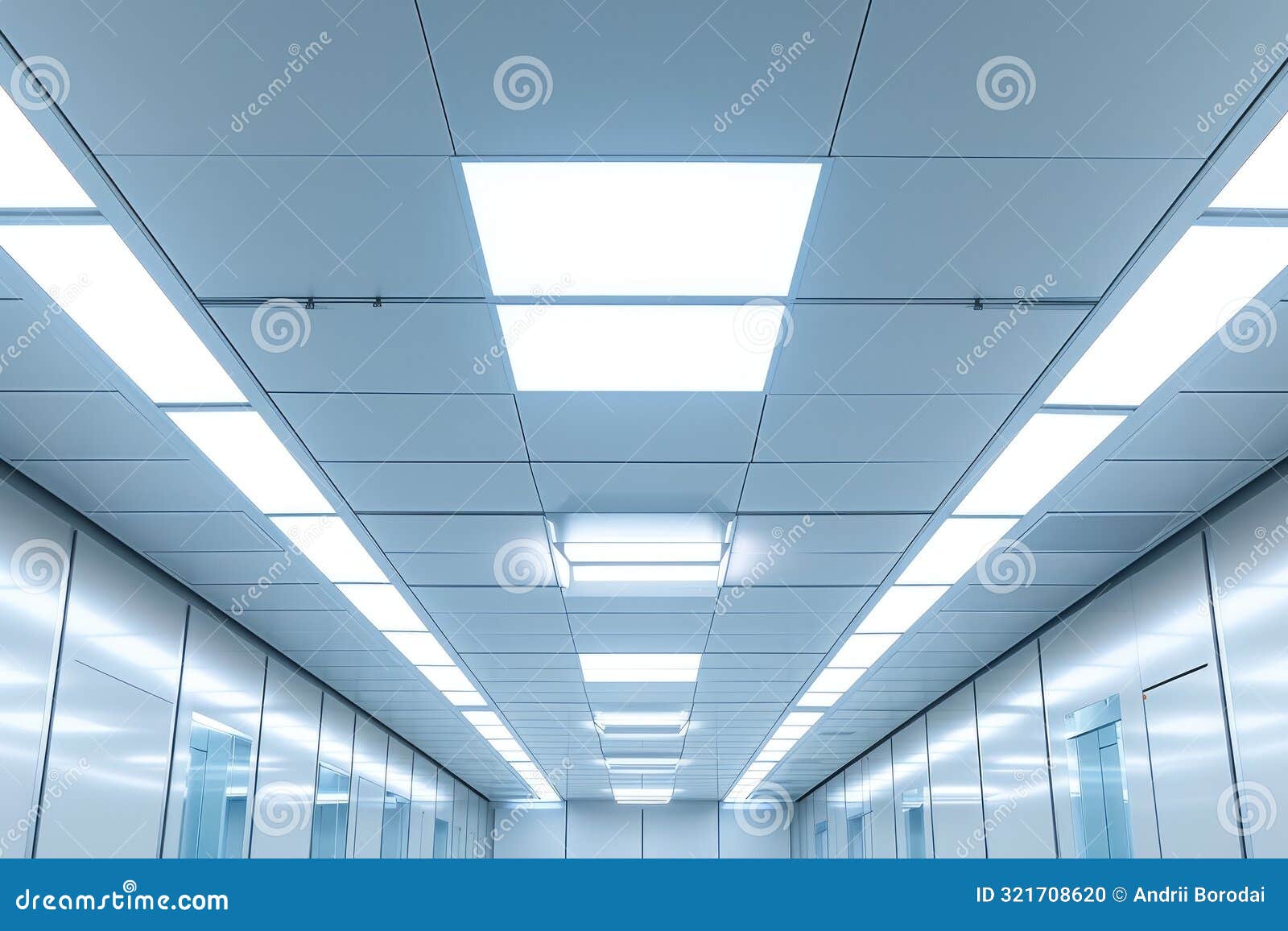 Sterile Environment: Square Light Fixtures In Cleanroom Ceiling. Stock ...