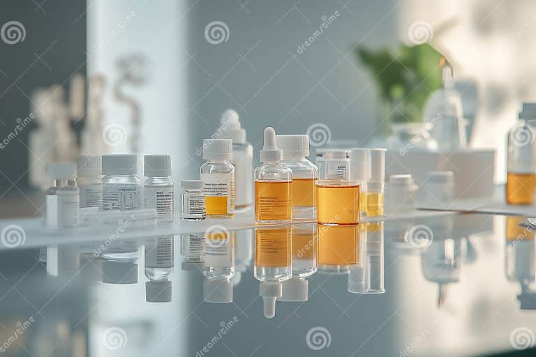 Sterile Lab Showcasing Various Clear Vials Containing Liquid Samples ...