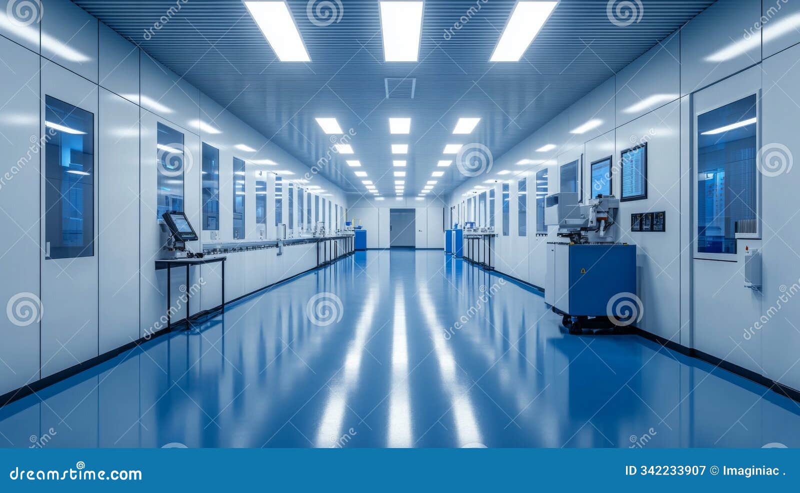 Sterile Laboratory Corridor with Blue Epoxy Flooring Stock Illustration ...