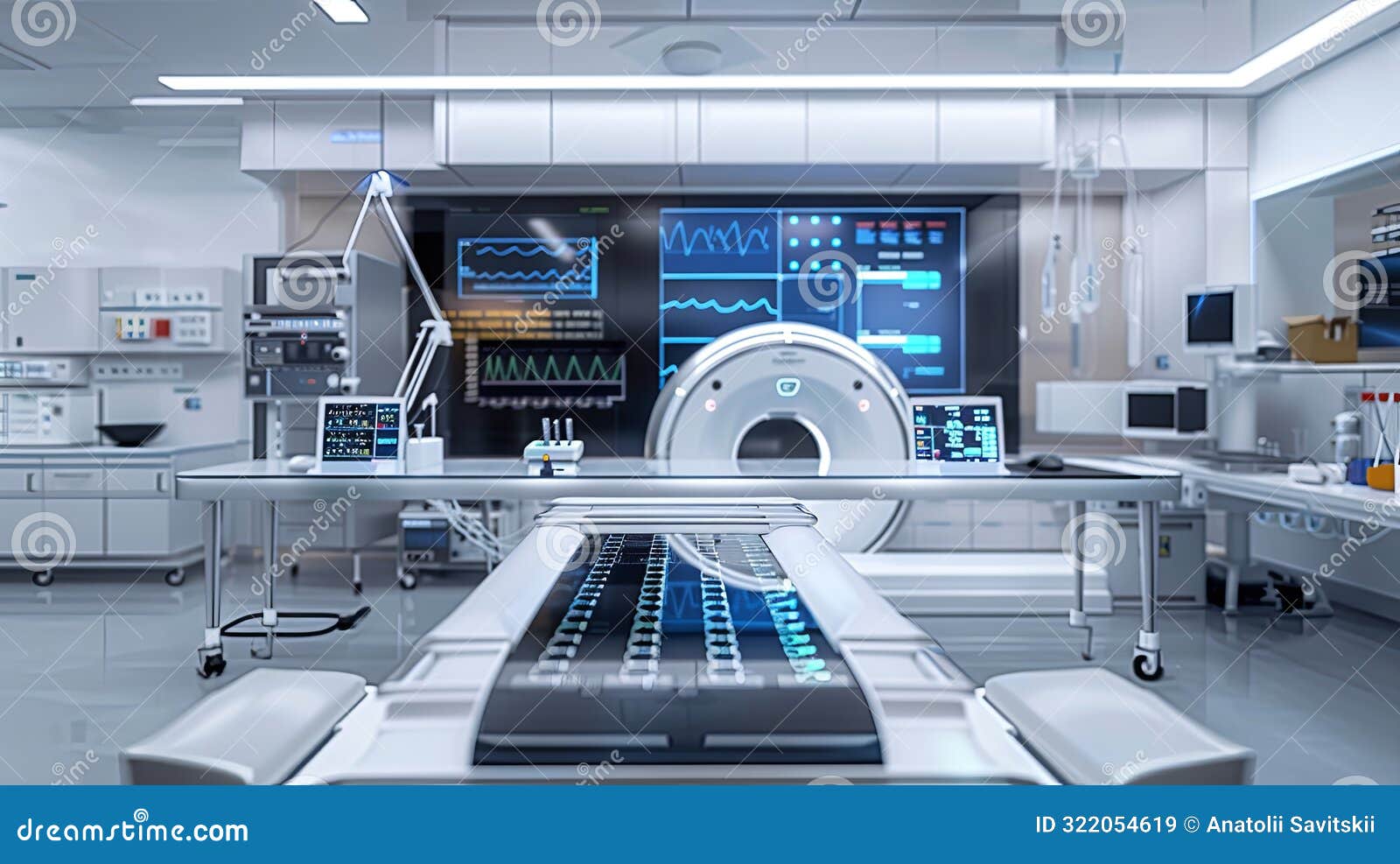 A Sterile, Modern Medical Laboratory with a High-tech Scanner and a ...