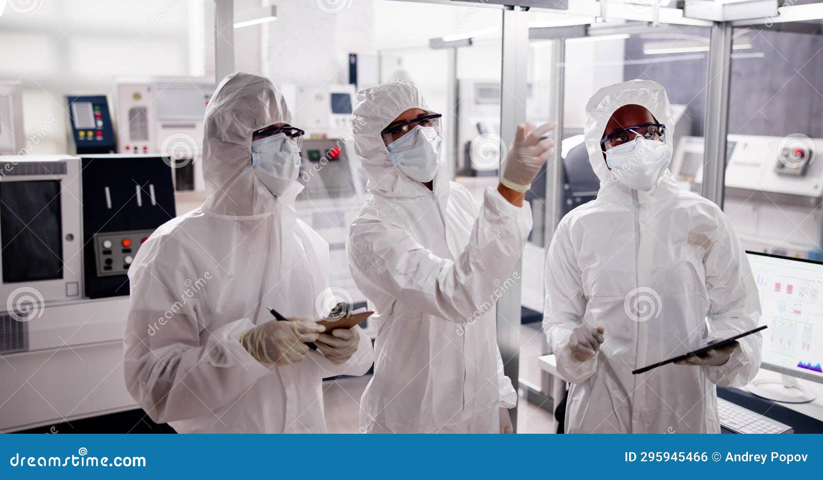 Sterile Semiconductor Manufacturing Factory and Workers Stock Photo ...