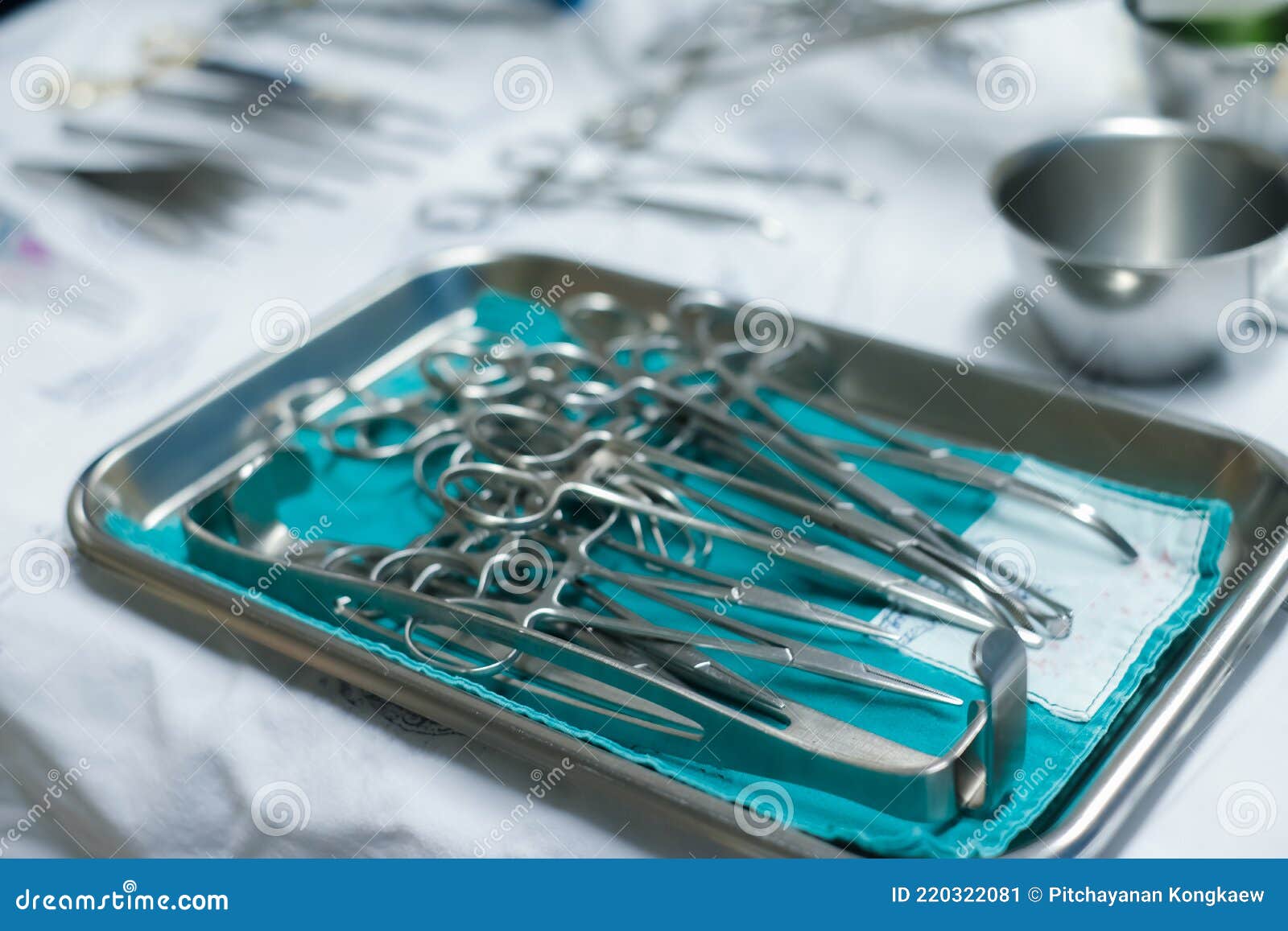 Sterile Surgical Instruments are on a Table during an Operation. Stock ...