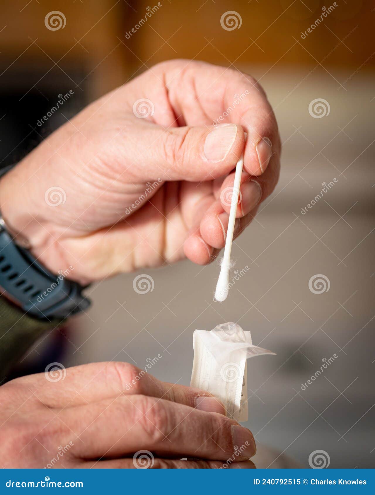 Sterile Swab Pulled from Packaging To Use in a Home Covid Test Stock ...