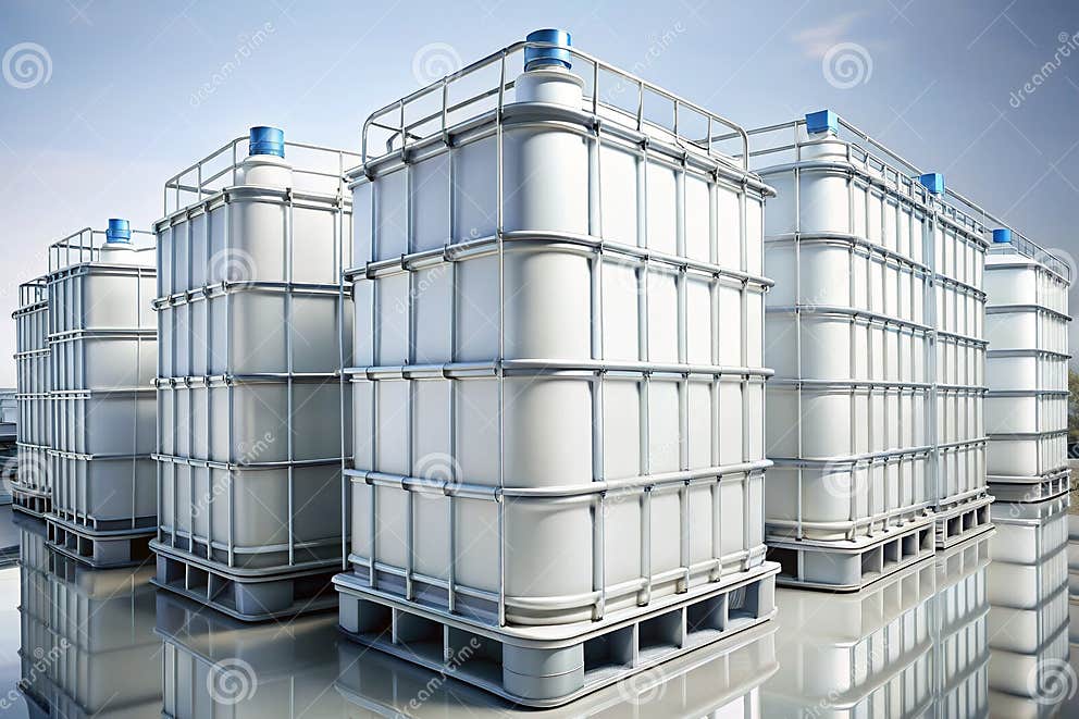 Sterile White IBC Tote Stack for Liquid Storage 3D Rendered Industrial ...