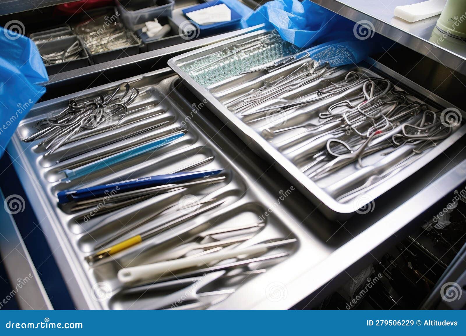 Sterilized Surgical Instruments Carefully Arranged on Sterile Tray ...