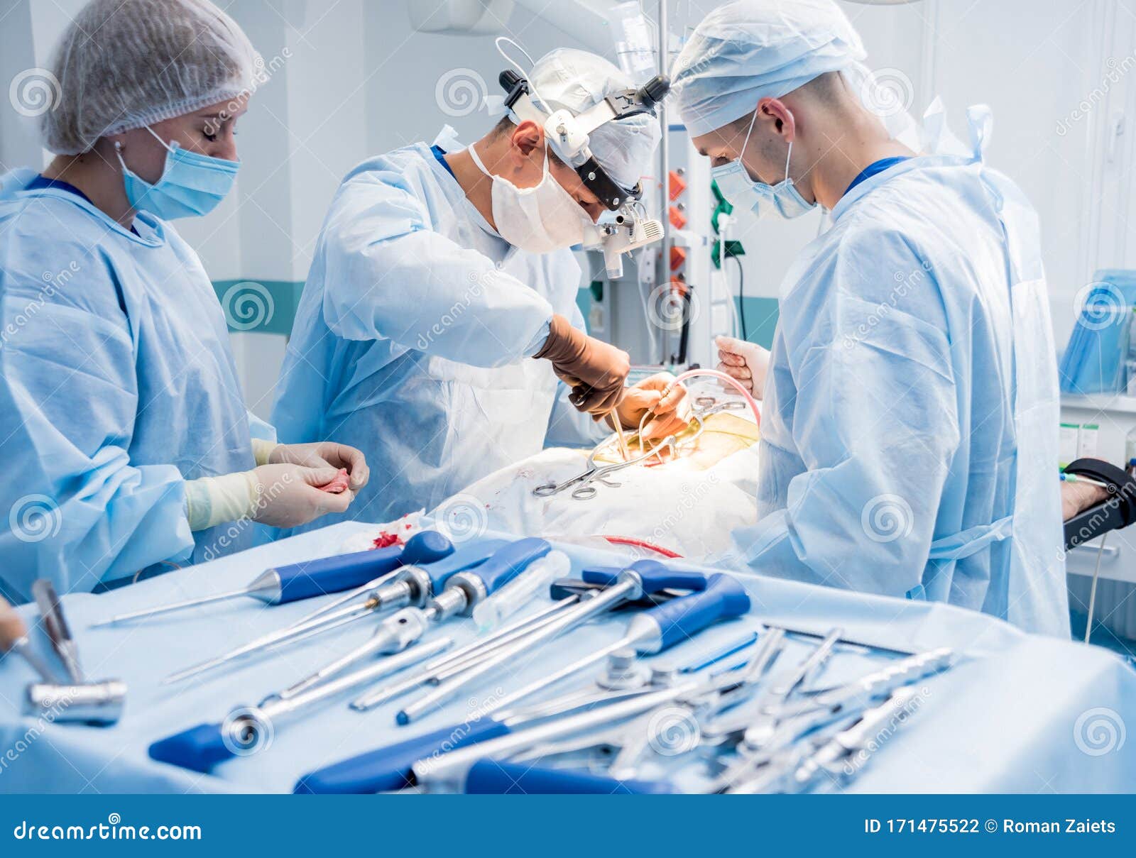 Sterilized Surgical Instruments and Tools on the Blue Table. a Spine ...