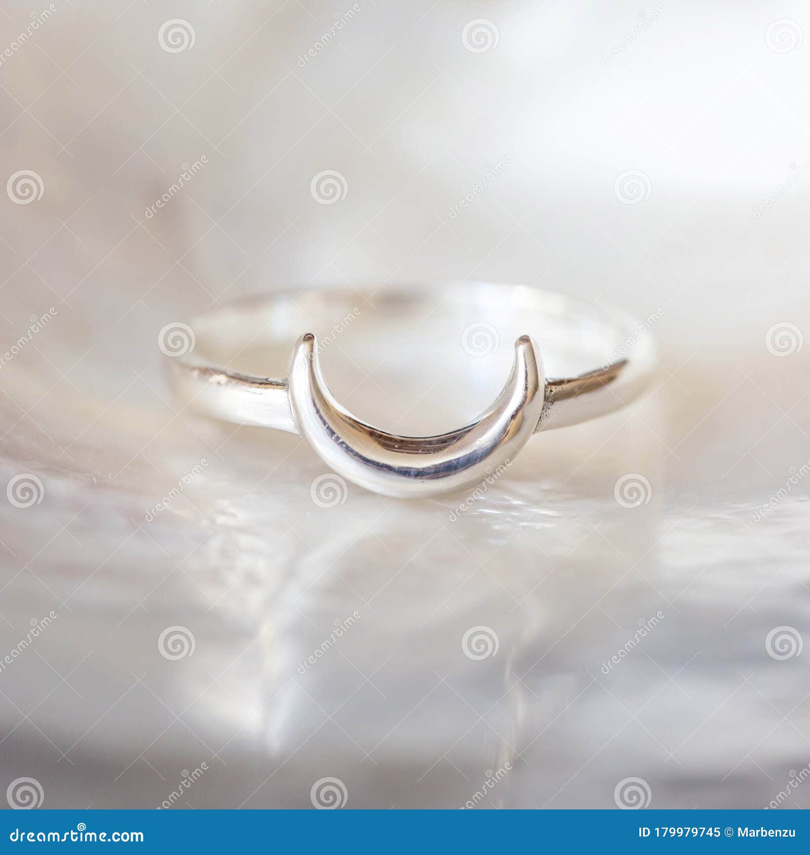 Sterling Silver Elegant Ring in the Shape of the Moon Stock Image ...