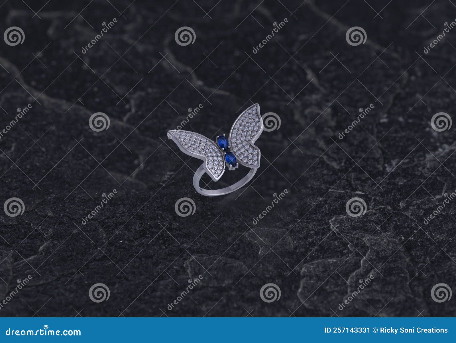 Sterling Silver Ring on Black Stone Background Stock Image - Image of ...