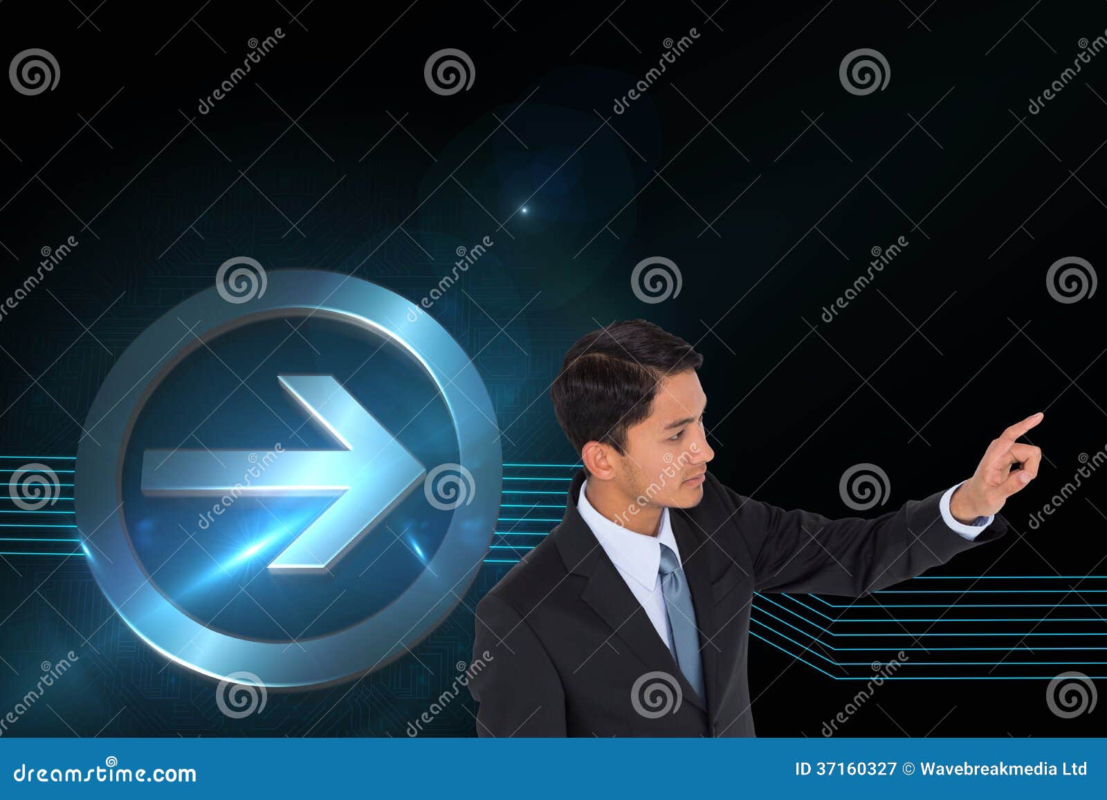 Stern Asian Businessman Pointing Stock Image - Image of futuristic ...