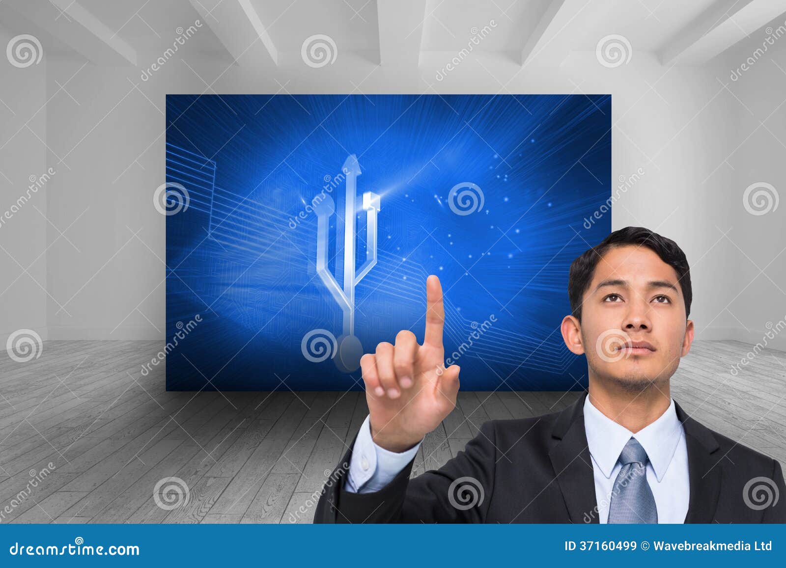 Stern Asian Businessman Pointing Stock Image - Image of computing ...