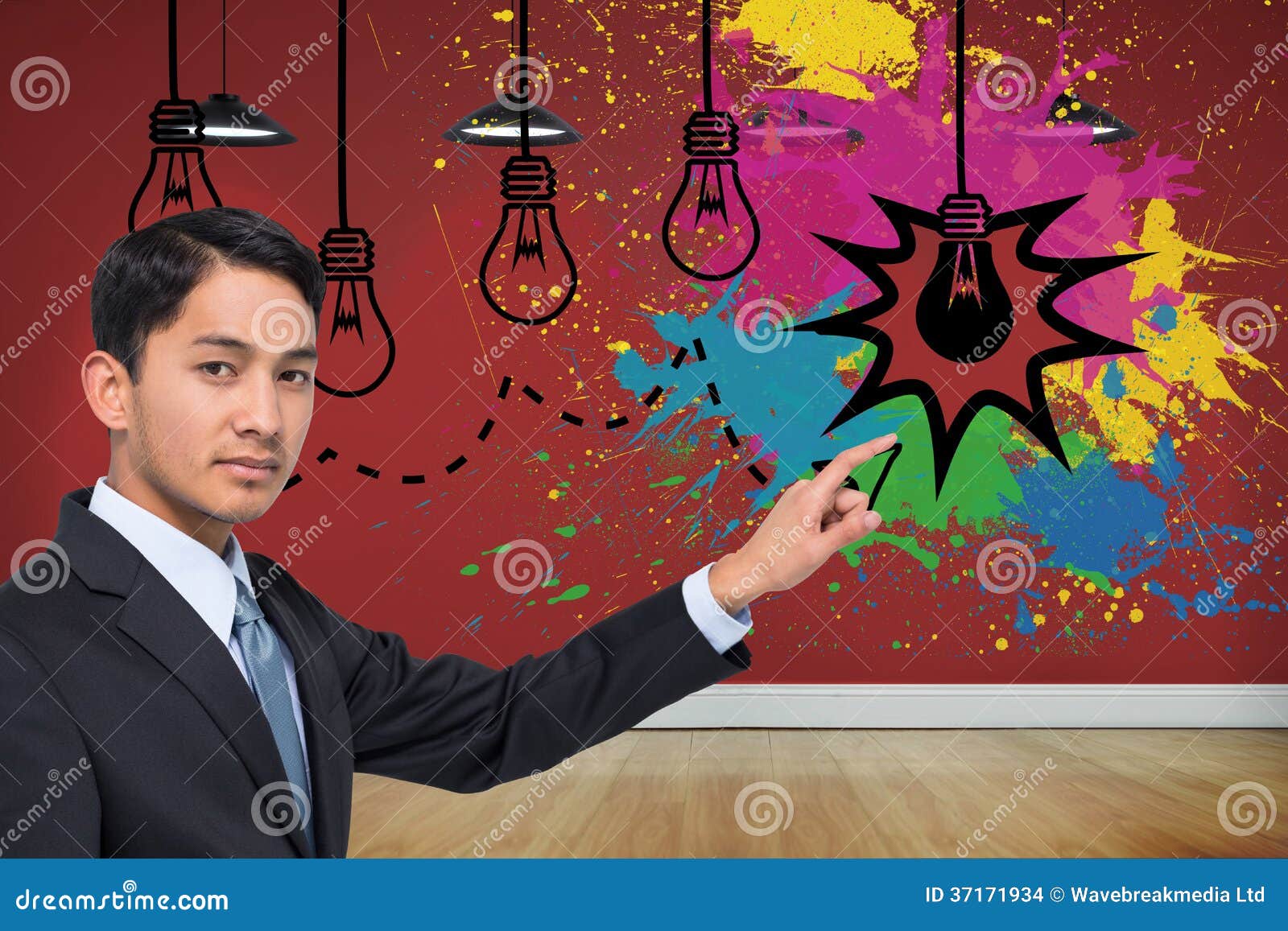 Stern Asian Businessman Pointing Stock Photo - Image of graphic ...