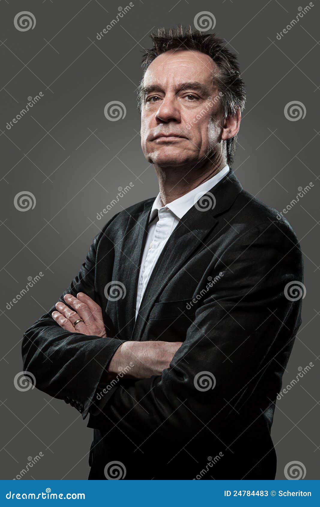 Stern Business Man on Grey High Constrast Stock Image - Image of ...