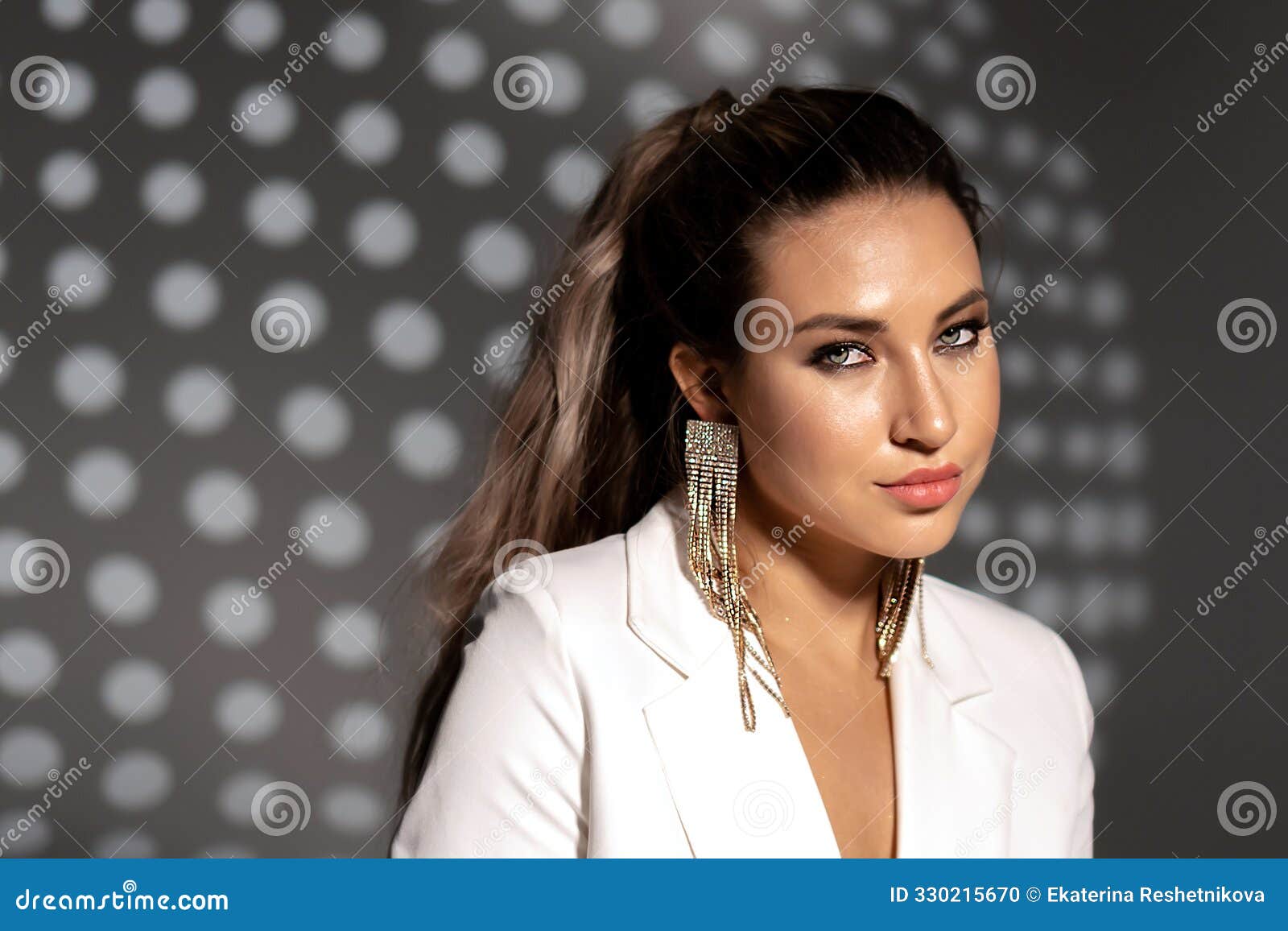 Stern Facial Expression of a Model with Clean Light Makeup and Space ...