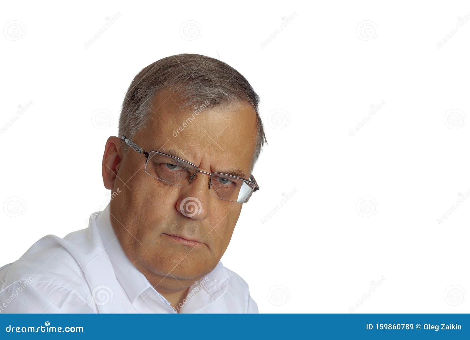 The Stern Look Of An Aged Man. On A White Background, Close Up Stock ...