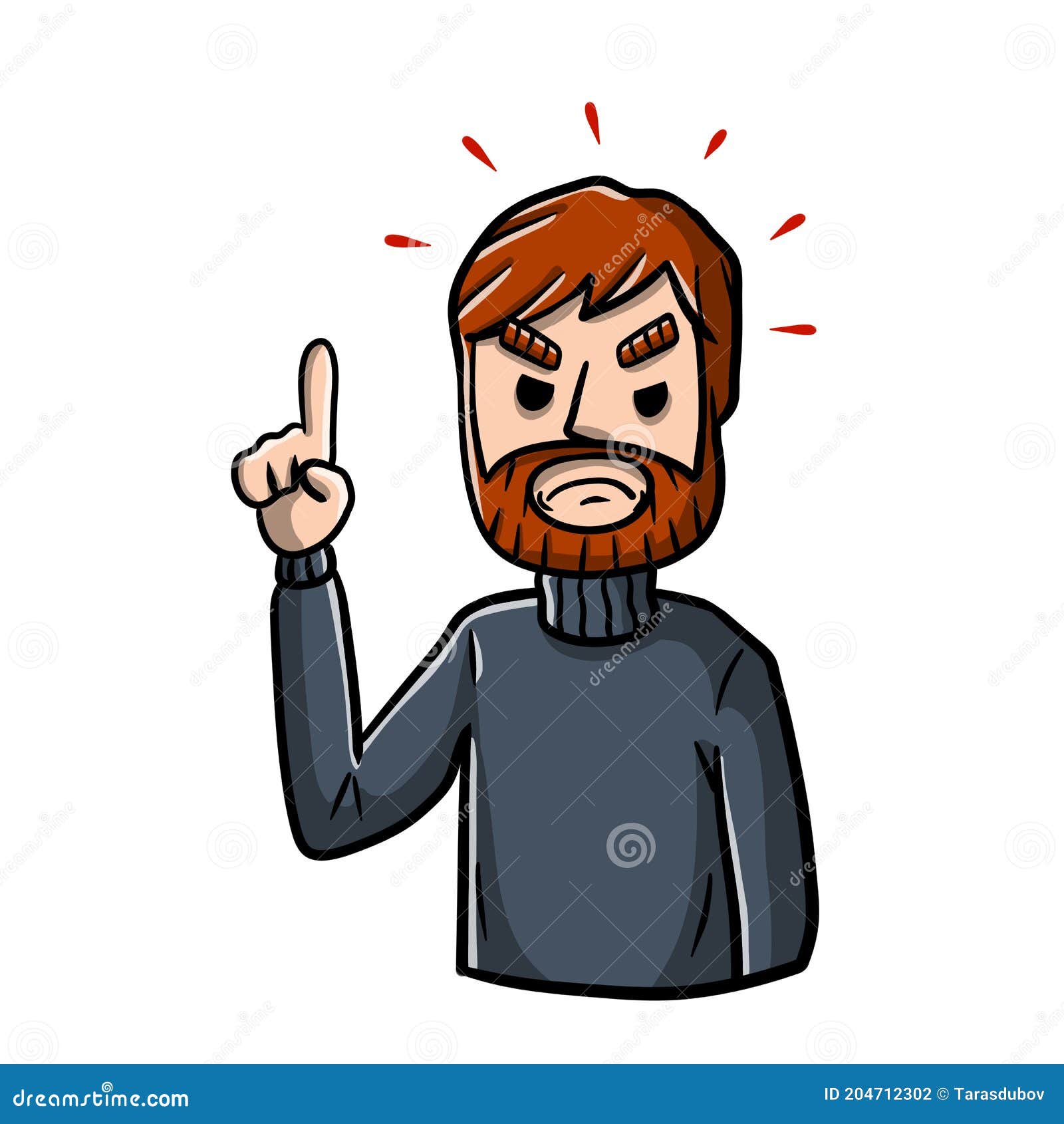 Stern Man Points With His Finger. Negative Emotion Guy. Vector ...