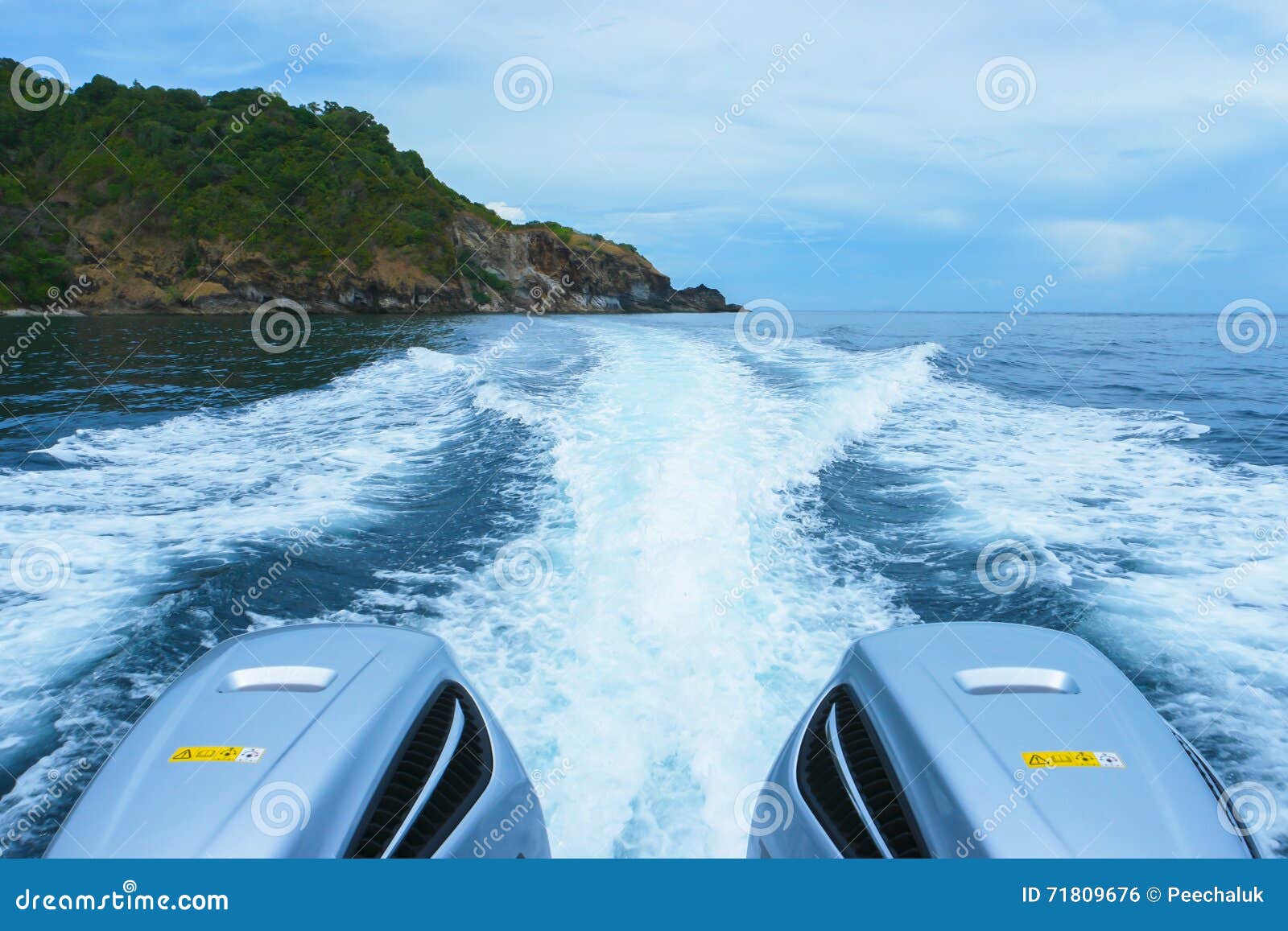 Stern Wave Back of Large Speed Boat with Two Engines Stock Photo ...