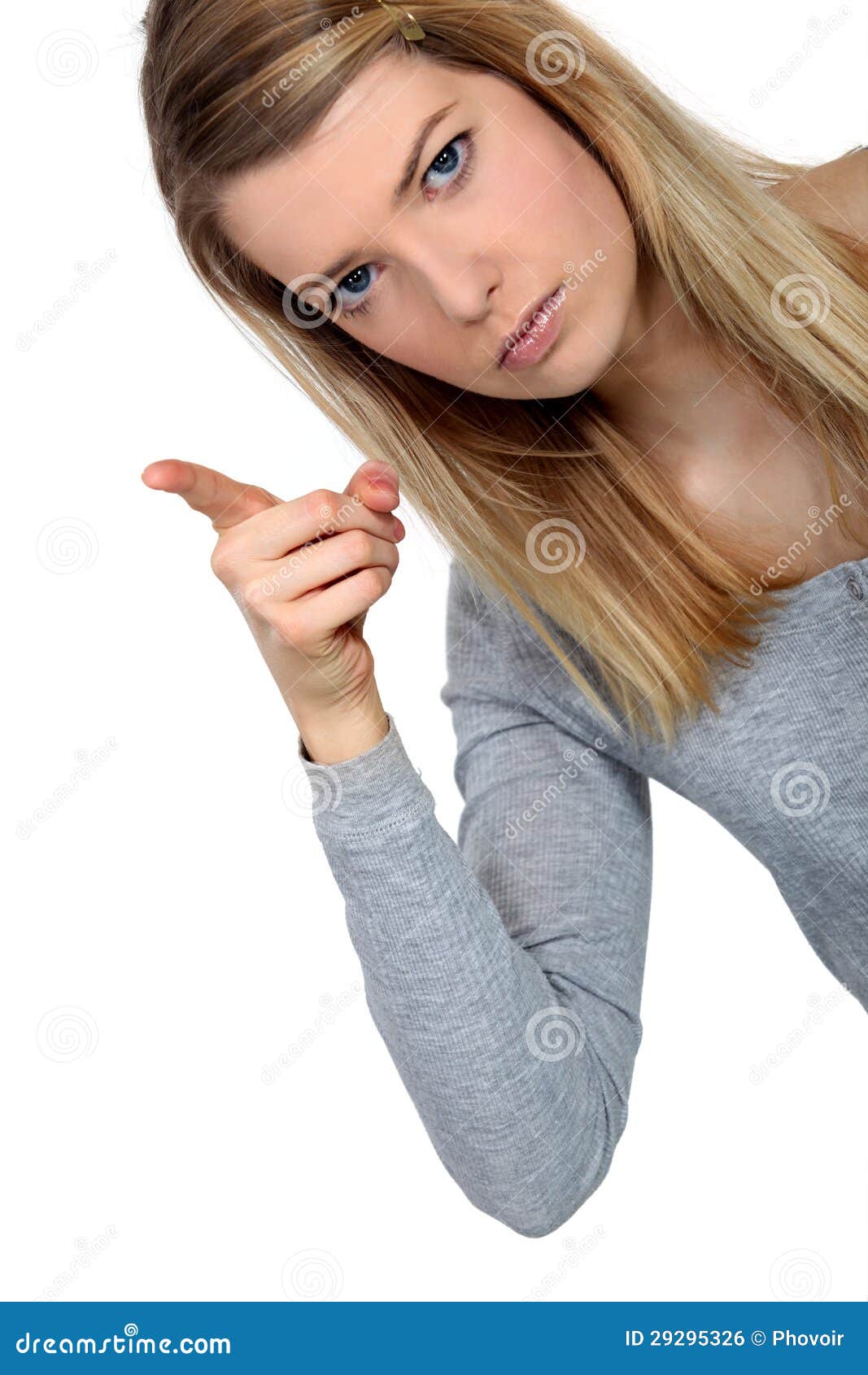 Stern young woman pointing stock photo. Image of somber - 29295326