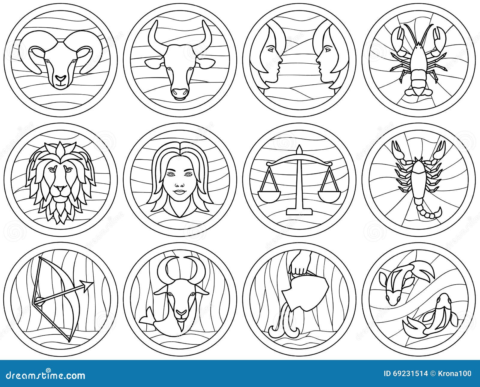 12 Sternzeichen vektor abbildung. Illustration von skorpion - 69231514