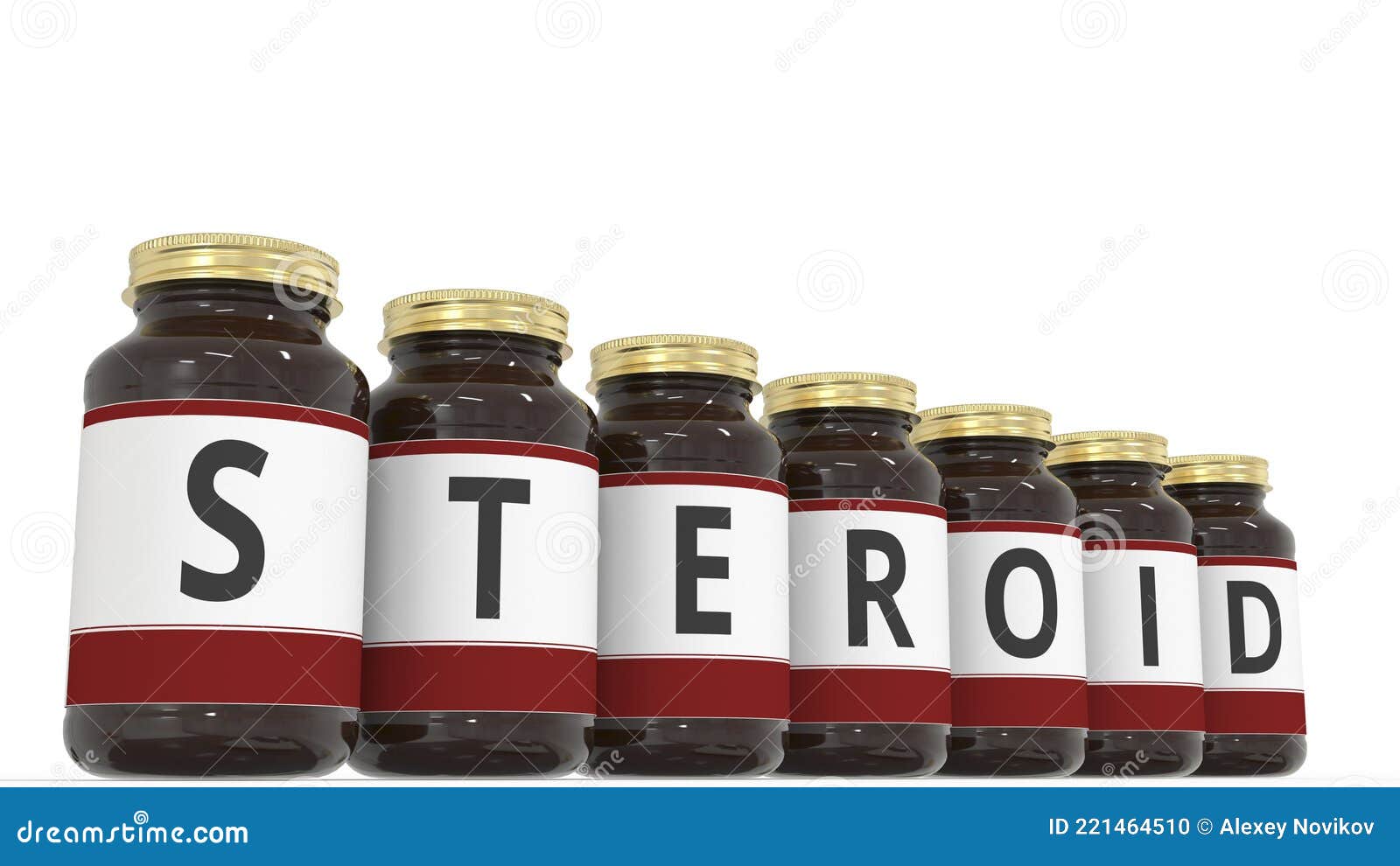 STEROID Text on the Labels of Medical Bottles. 3d Rendering Stock ...