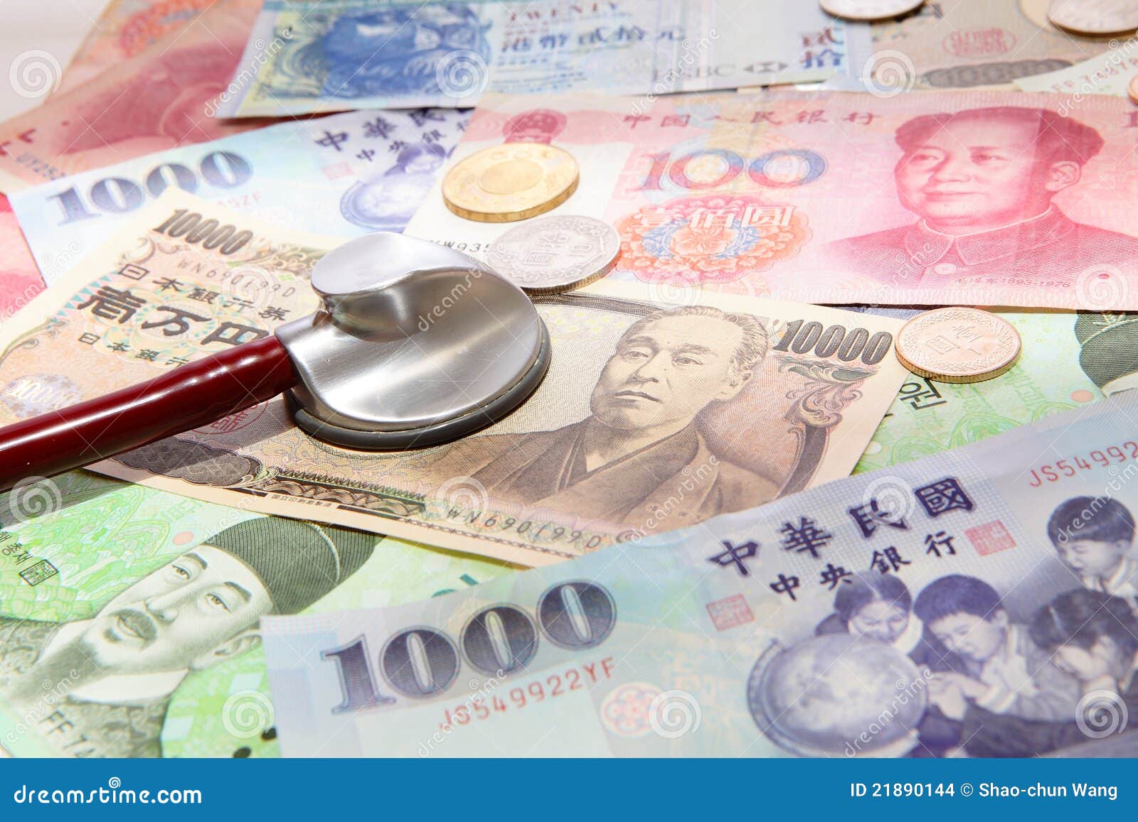 Stethoscope and Background of Asian Currency Stock Photo - Image of ...