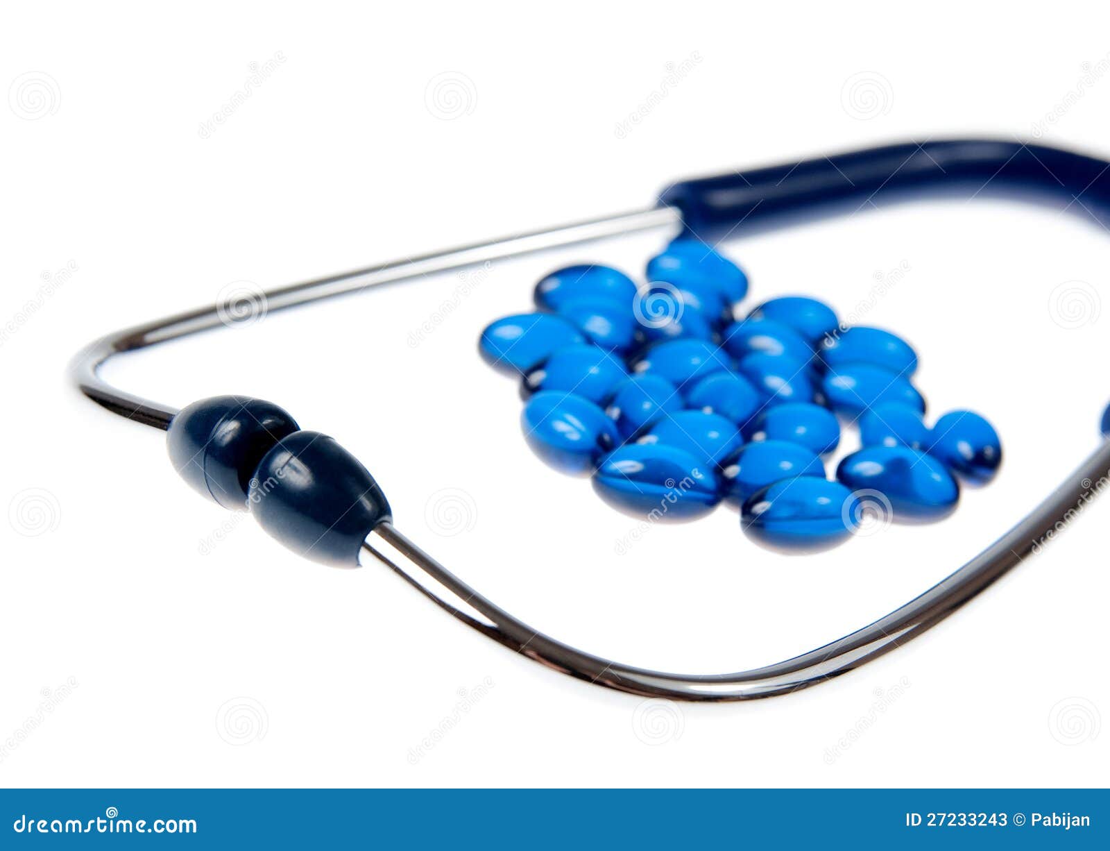Stethoscope With Blue Pills Isolaetd On White Stock Image Image Of