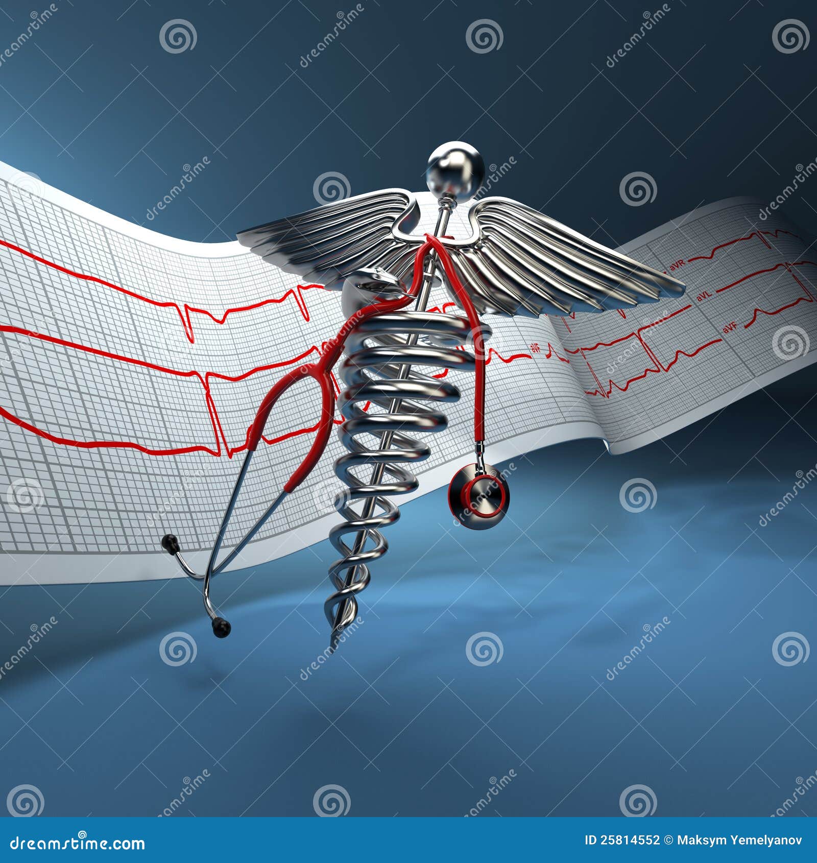 Stethoscope, Caduceus Symbol And Cardiogram Royalty-Free Stock ...