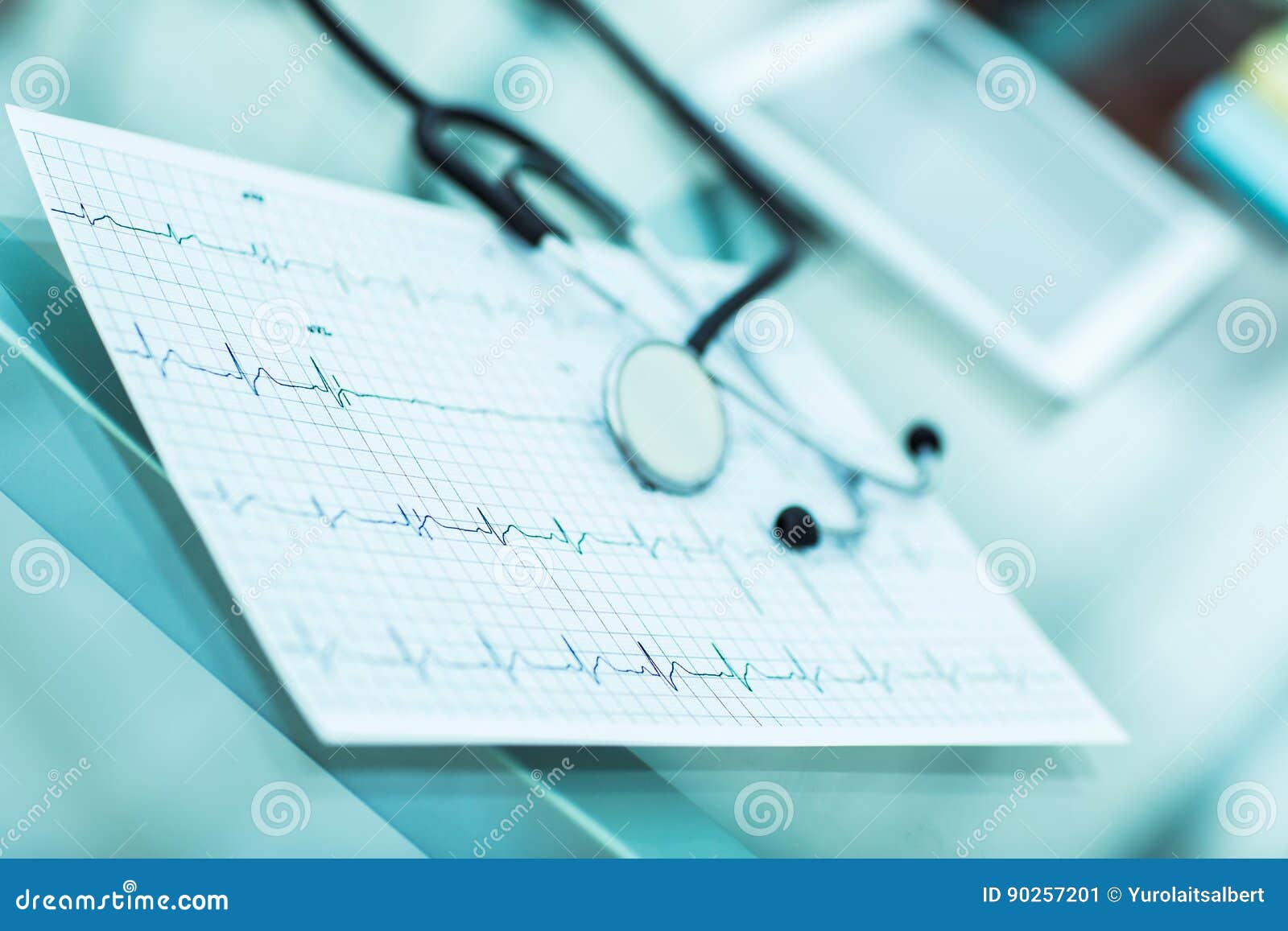 Stethoscope and Electrocardiogram on the Table from the Therapist Stock ...