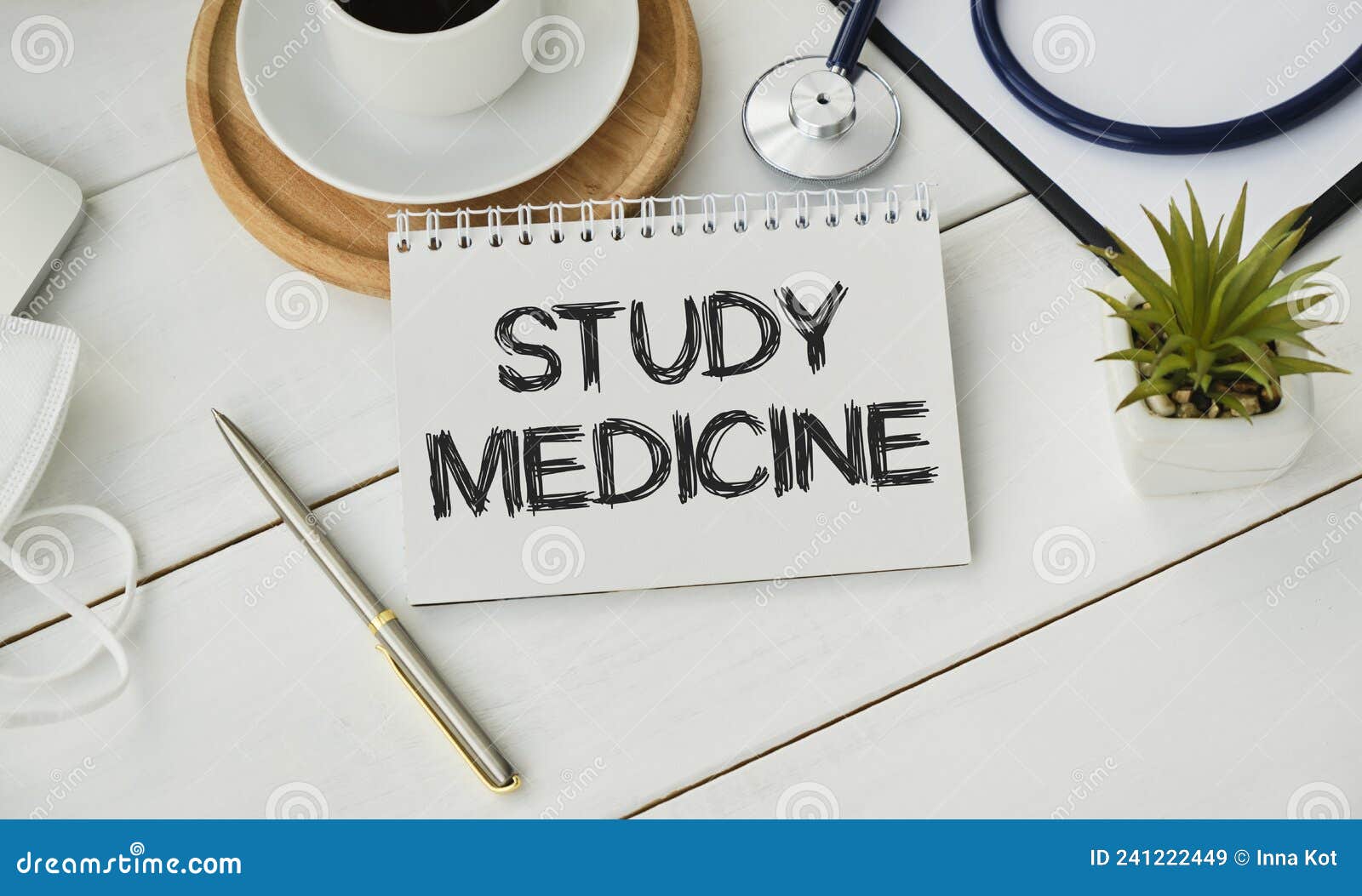 Stethoscope,glasses and Pen with Notepad with Text STUDY MEDICINE Stock ...