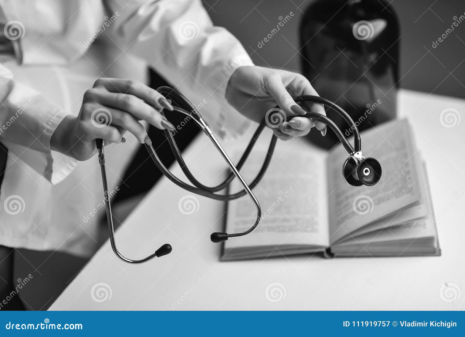 A stethoscope in the hands stock image. Image of meter - 111919757
