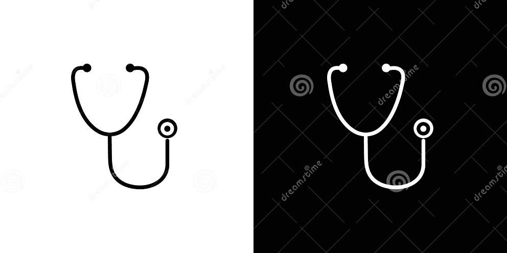 Stethoscope Icon Flat Vector Set Outline Stock Vector - Illustration of ...