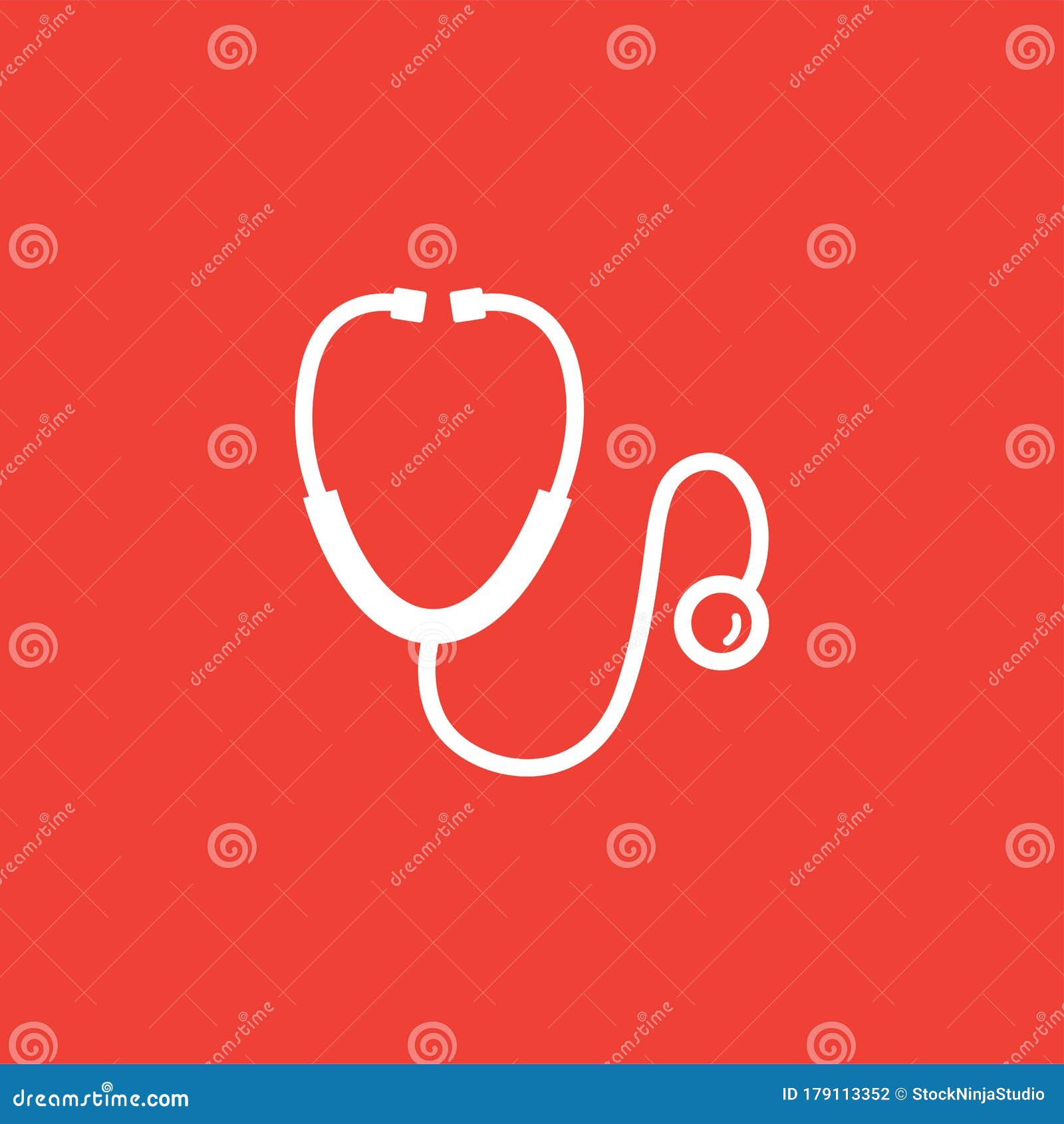Stethoscope Icon on Red Background. Red Flat Style Vector Illustration ...