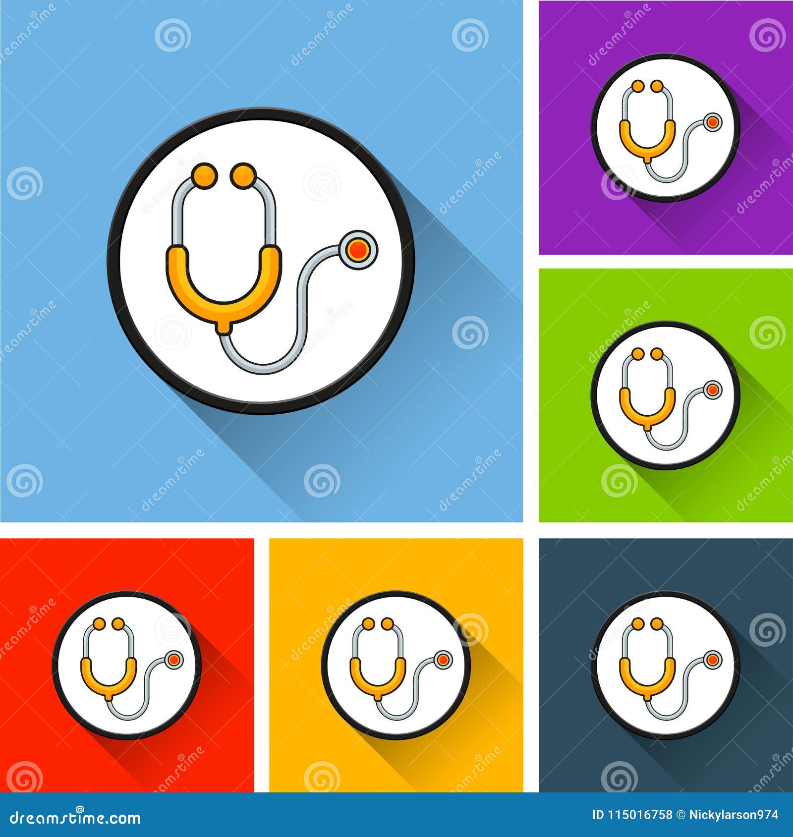 Stethoscope Icons with Long Shadow Stock Vector - Illustration of ...